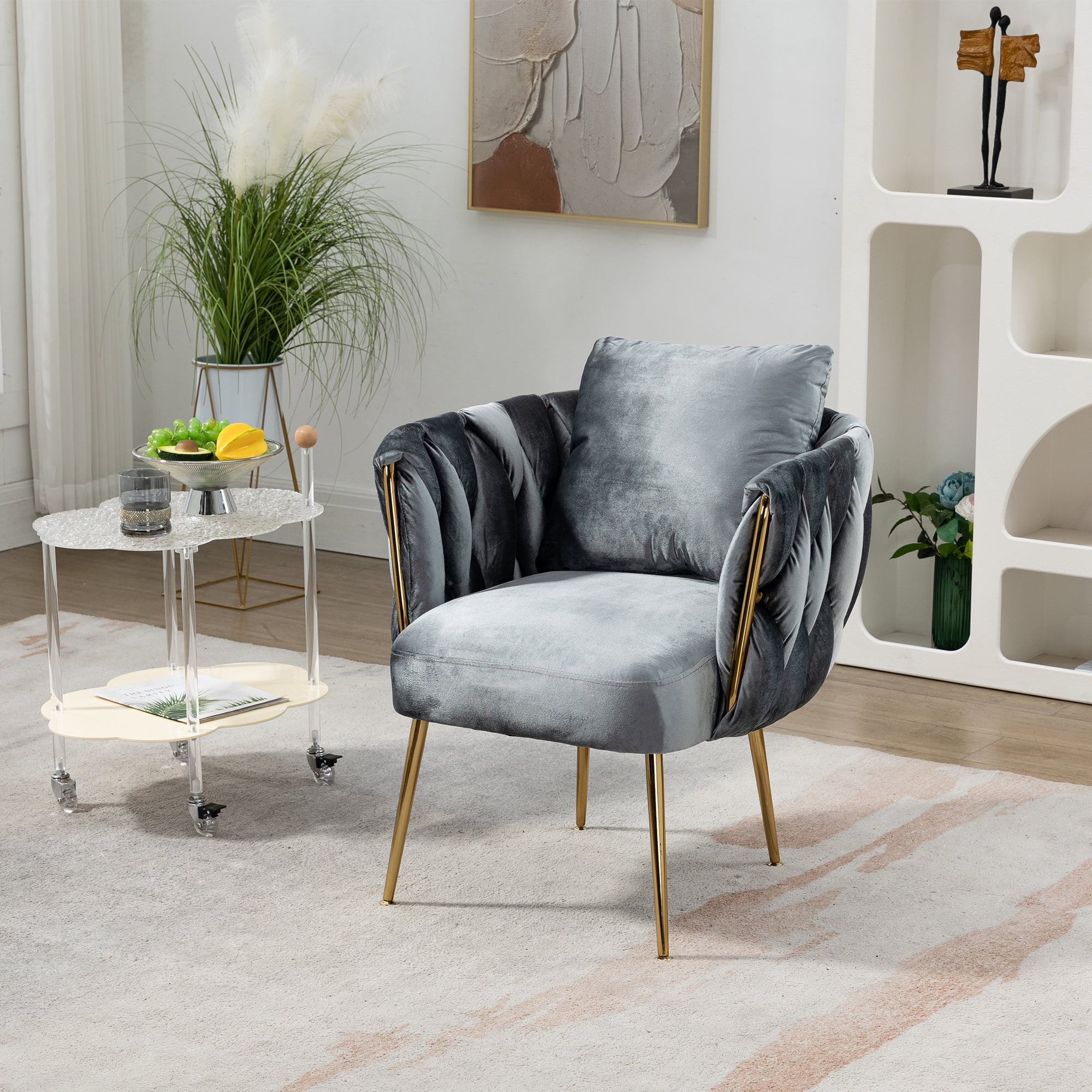 Modern Velvet Accent Chair with Gold Metal Leg - Handmade Single Sofa ...