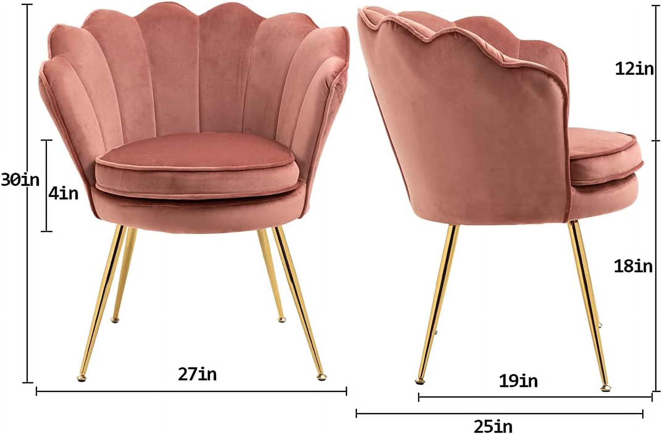 Modern Velvet Accent Chairs Set of 4 Pink Shell-Shaped Dining Desk ...