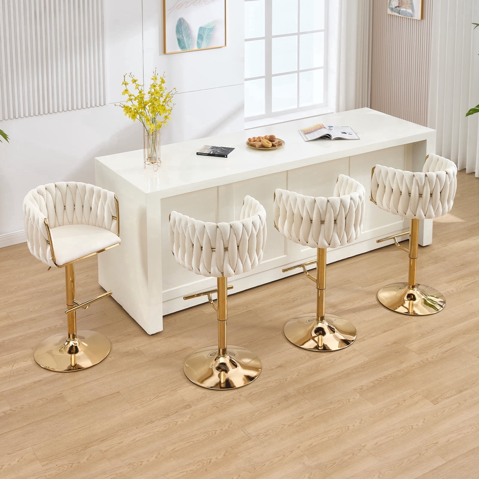 Lessmore Modern Velvet 360° Swivel Bar Stool with Backrest - Set of 4 ...