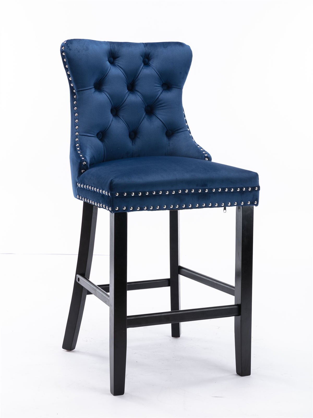 Modern Velvet Bar Stools with Button Tufting - Set of 2, Blue ...