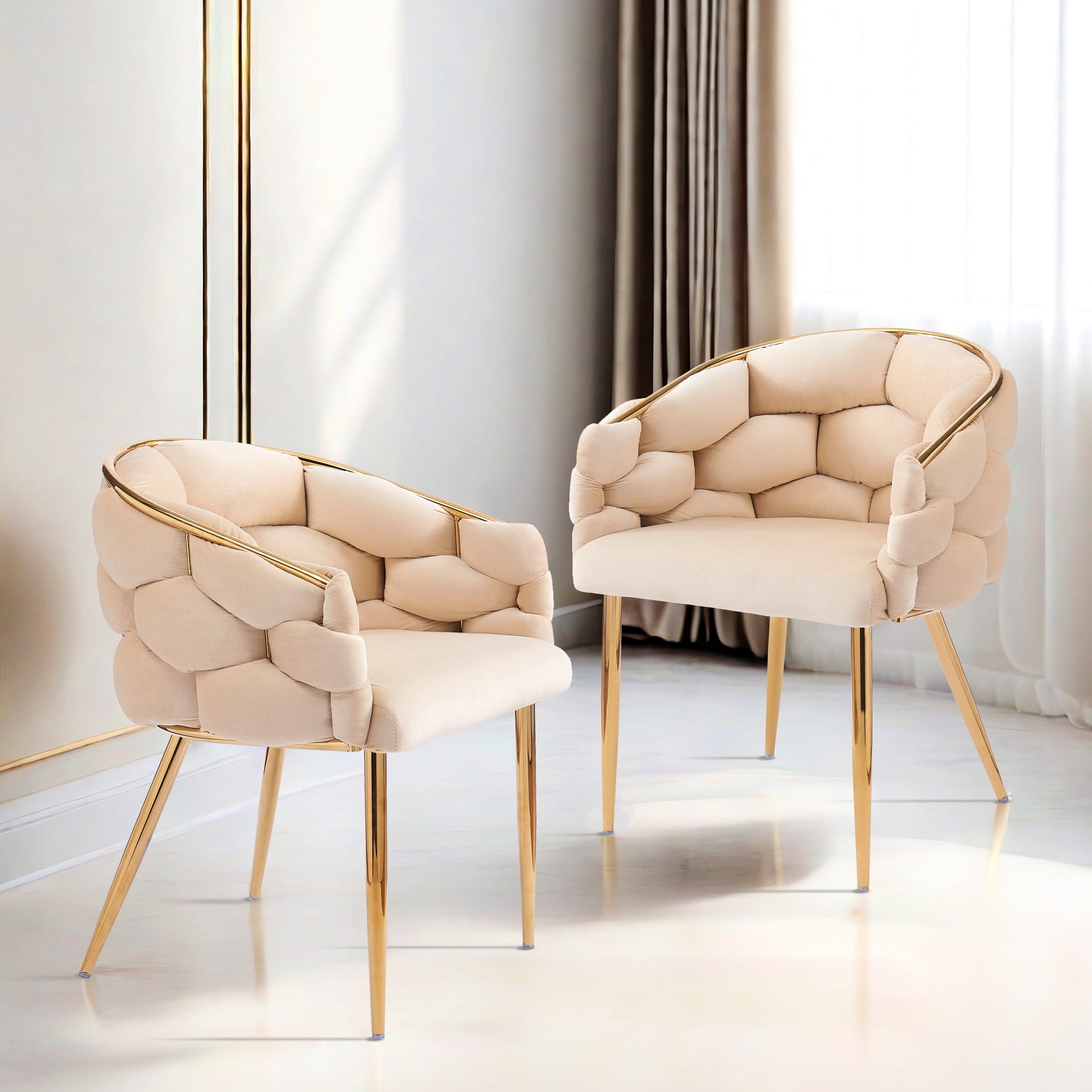 Modern Velvet Chair With Gold Legs, Full Back Support For Bedroom ...