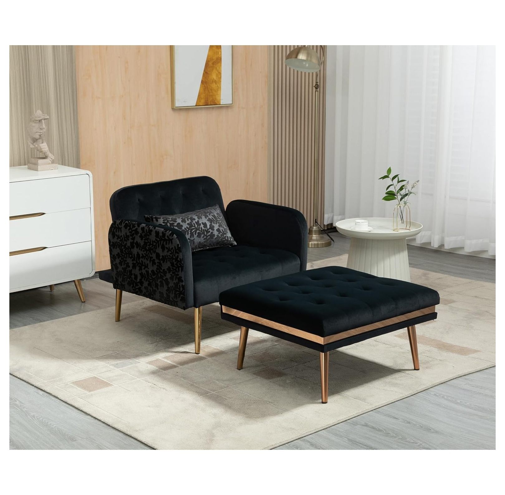 Modern Velvet Chaise Lounge Chair Indoor with 3 Reclining Angles ...