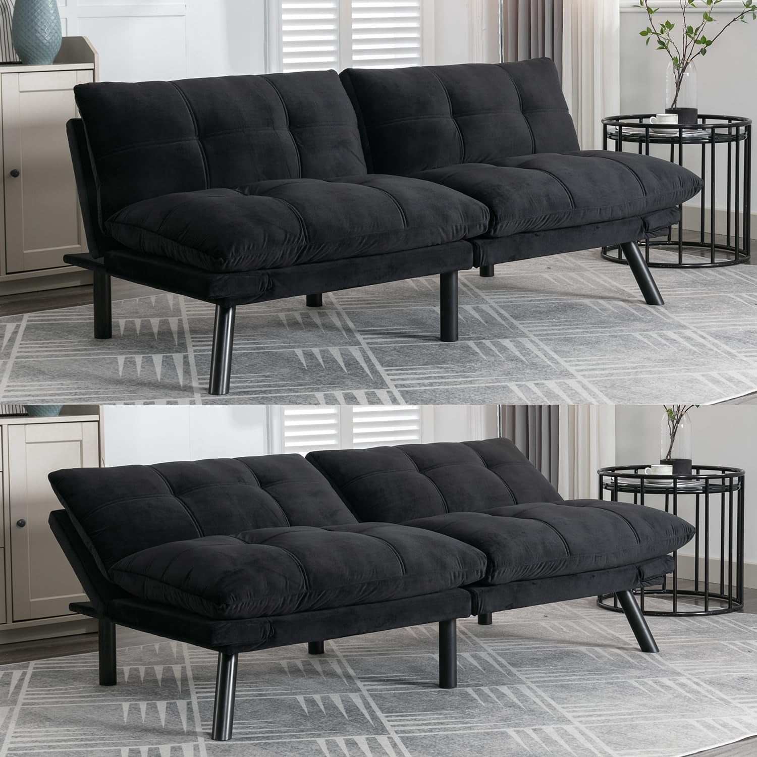 Modern Velvet Convertible Folding Futon Couch Sofa Bed Adjustable ...
