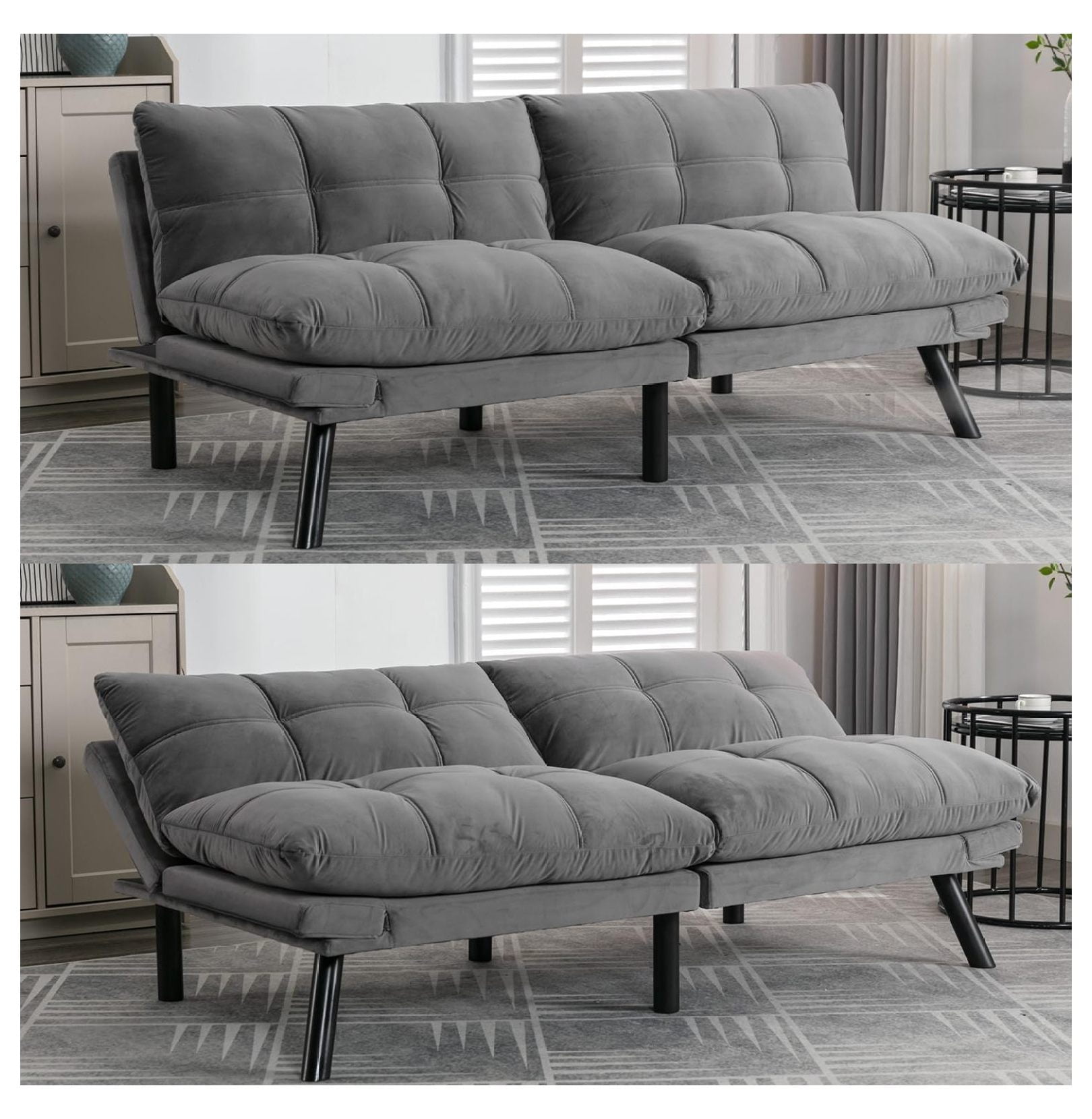 Modern Velvet Convertible Folding Futon Couch Sofa Bed Adjustable ...