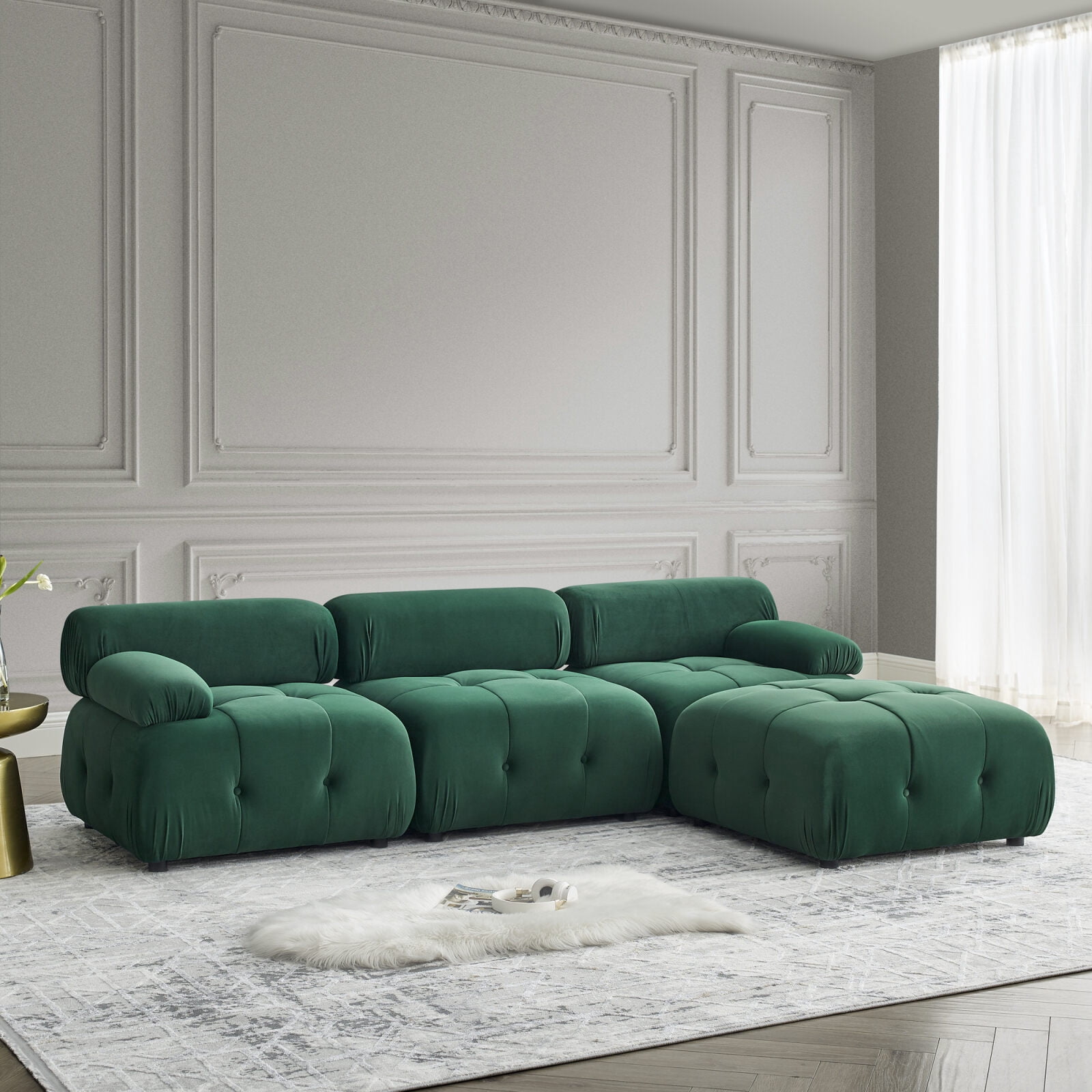 Modern Velvet DIY Sectional Sofa, L-Shaped Couch with Reversible ...