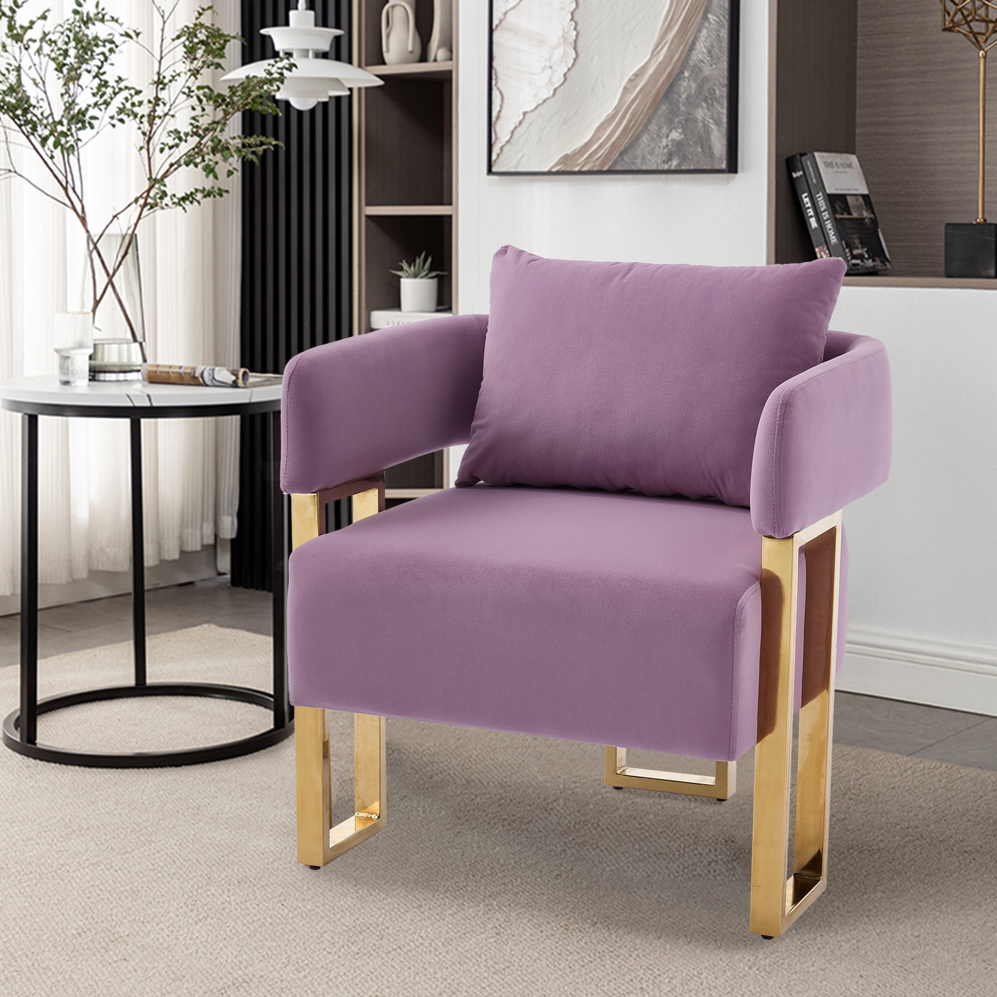 Modern Velvet Decorative Chair, Upholstered Side Chair, Gold Metal Legs ...