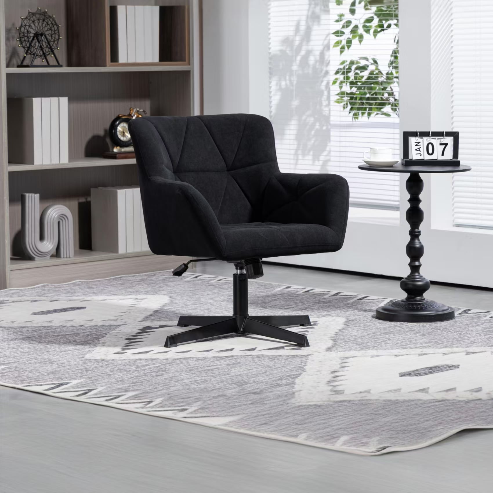 Modern Velvet Desk Chair Swirl Office Chair No Wheels Comfy Computer ...