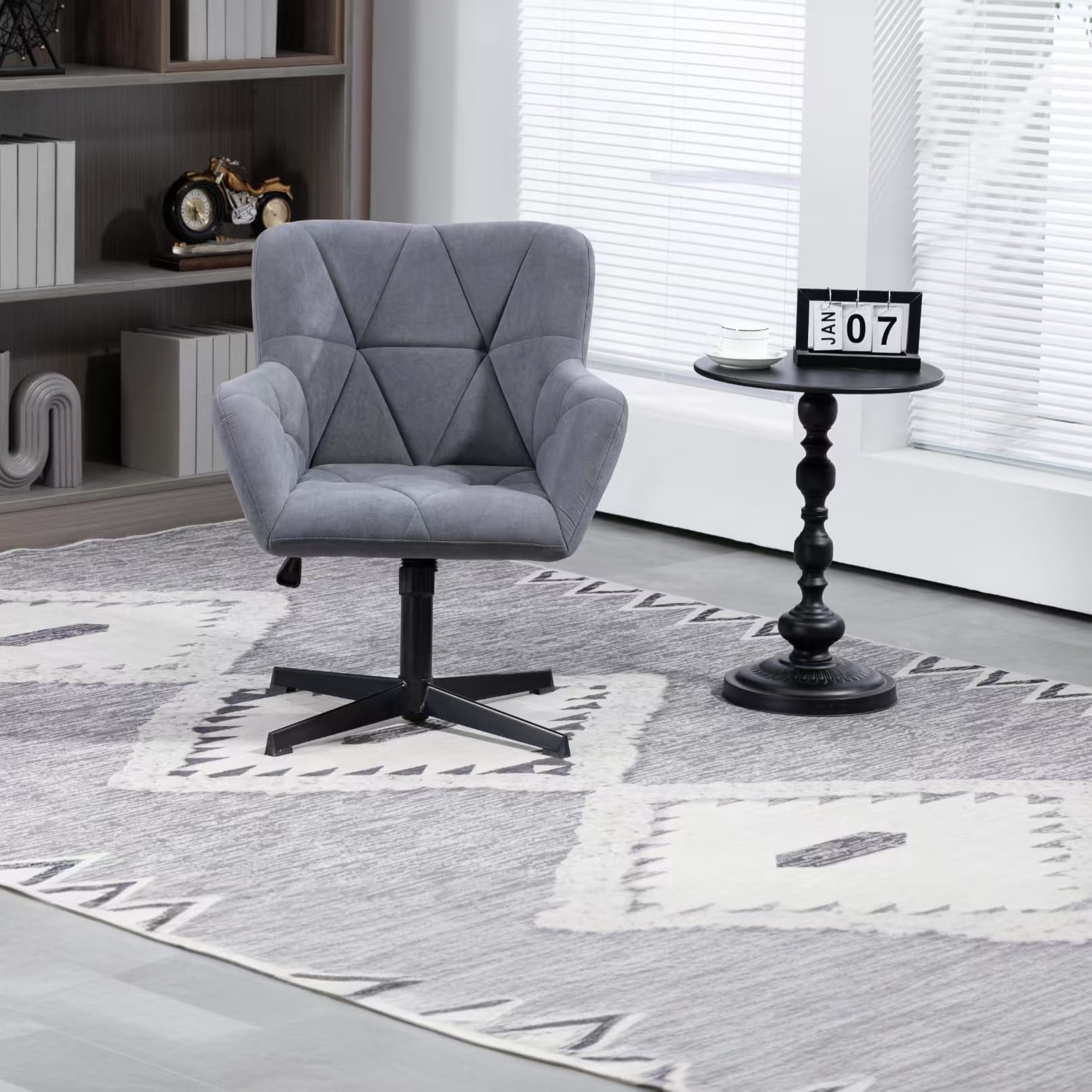 Modern Velvet Desk Chair Swirl Office Chair No Wheels Comfy Computer ...