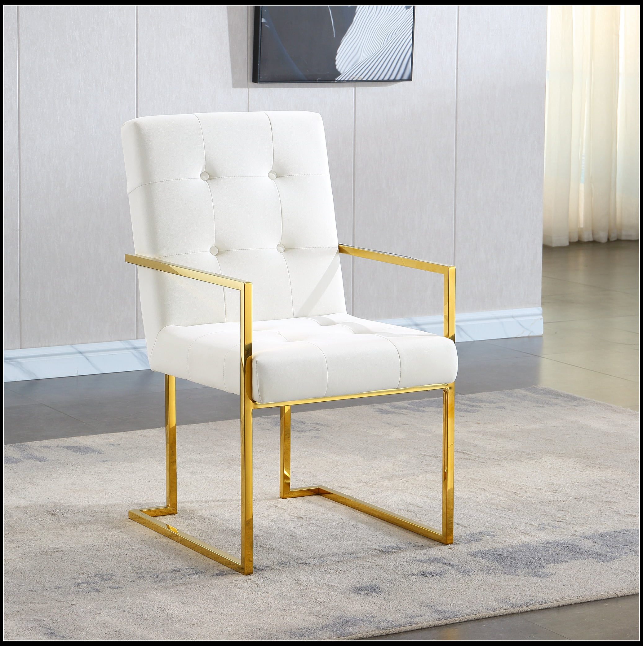 Modern Velvet Dining Arm Chair Tufted Design and Gold Finish Stainless ...