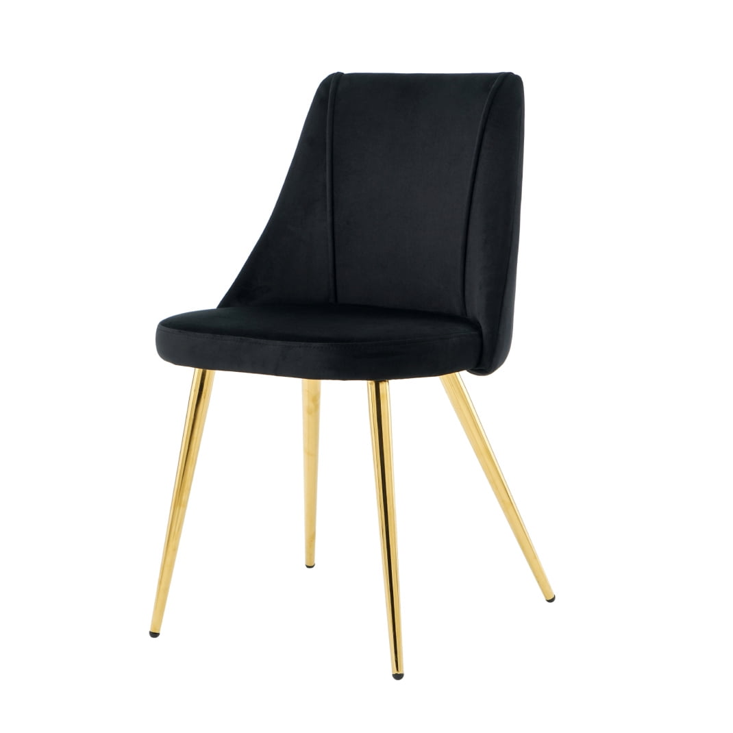 Modern Velvet Dining Chairs Set of 4 Black with Gold Legs, Ergonomic ...