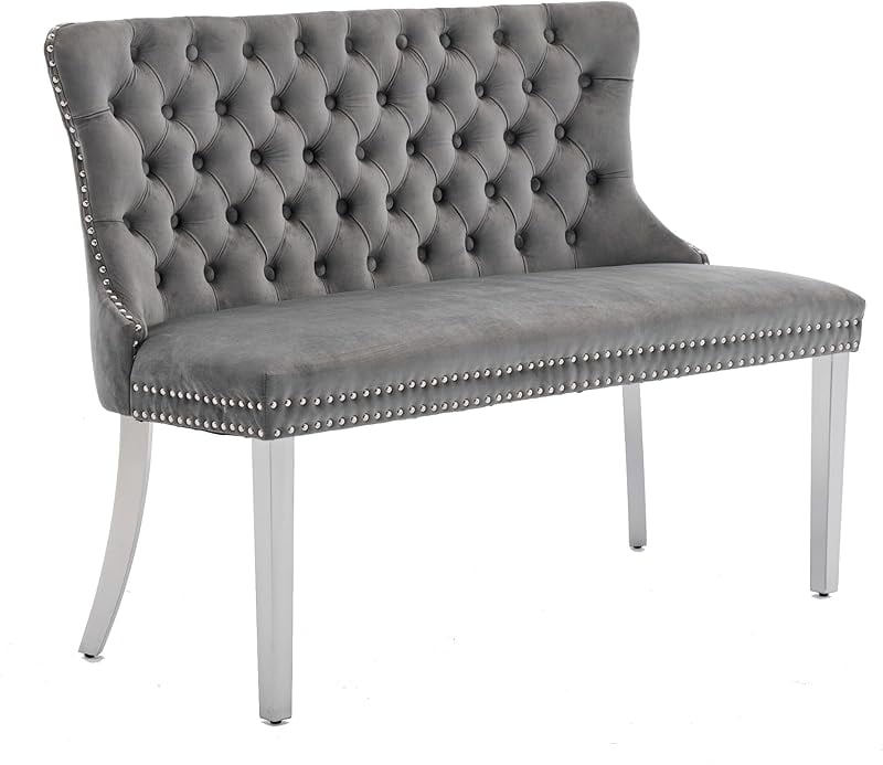 Modern Velvet Double Dining Loveseat Bench, 2 - Seat Tufted Wingback ...