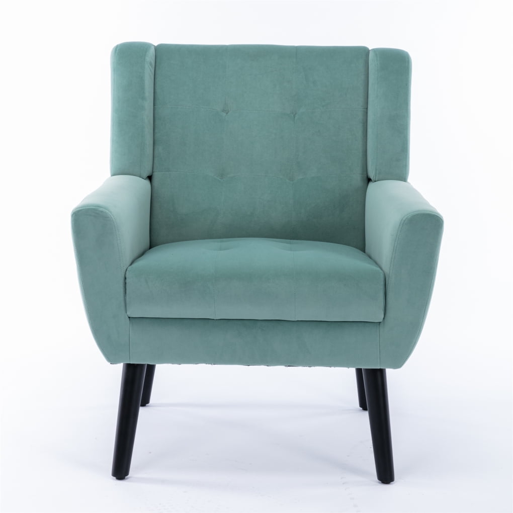 Modern Velvet Fabric Accent Chair with Tufted Backrest, Flared Legs and ...
