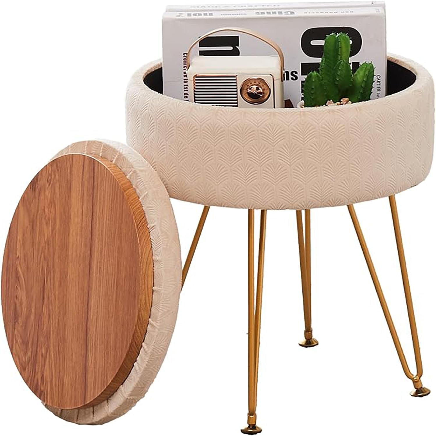 Modern Velvet Foot Rest Stool Upholstered Round Storage Ottomans ...