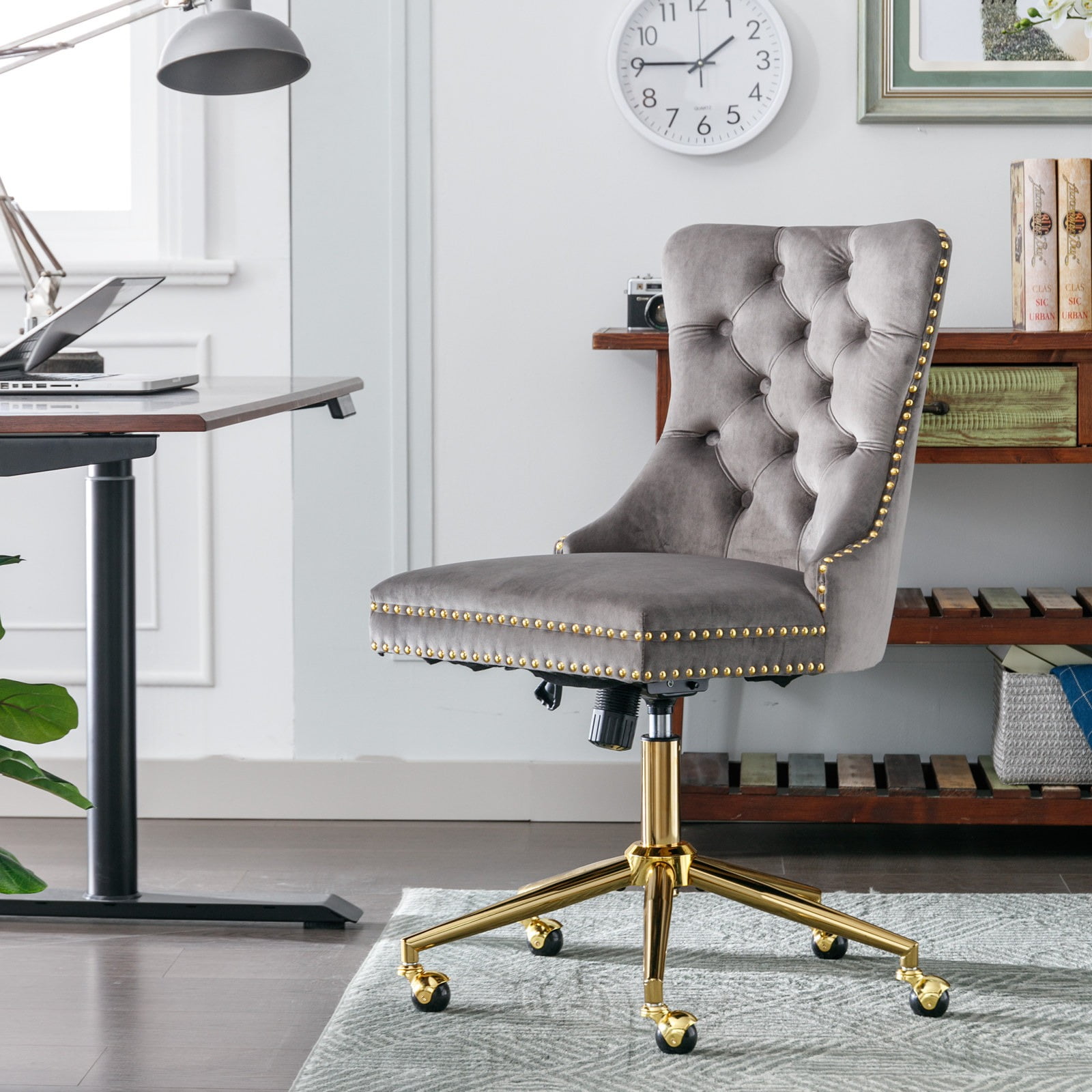 Modern Velvet Home Office Chair, Classical 360 Degree Swivel Office ...
