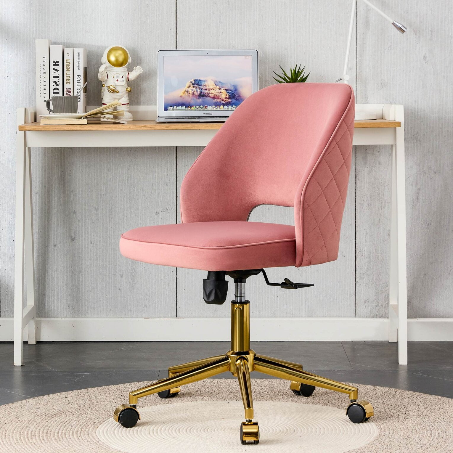 Modern Velvet Home Office Swivel Chair with Wheels, Comfy Adjustable ...