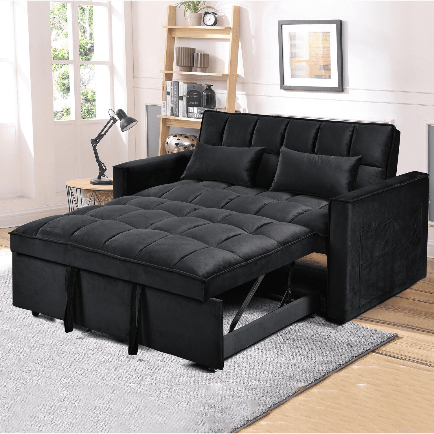 Modern Velvet Loveseat Futon Sofa Couch Pullout Bed, Small Love Seat ...