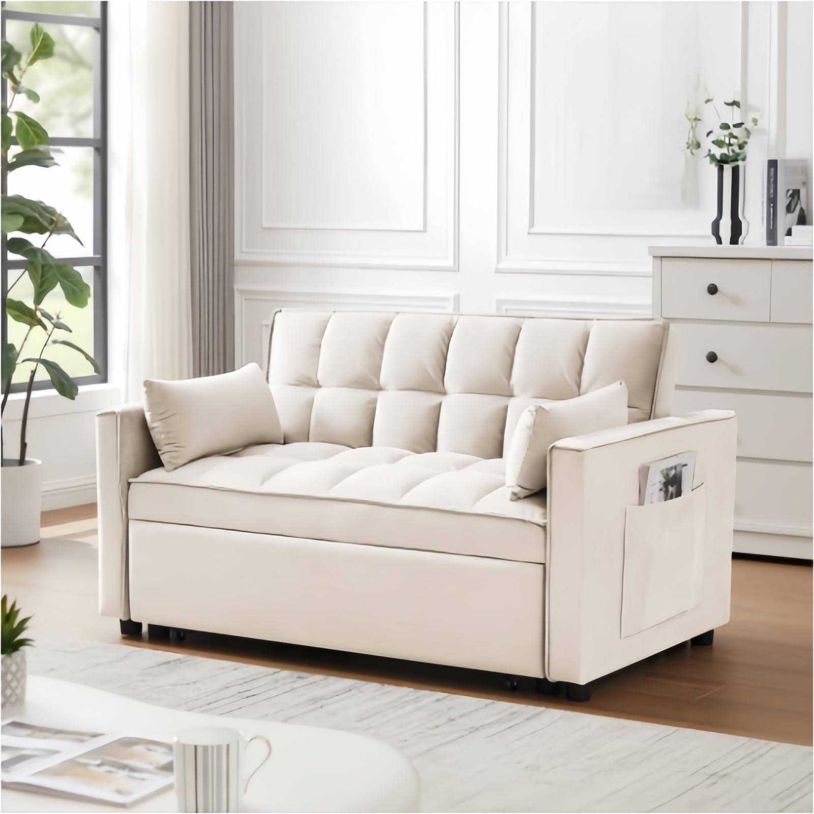 Modern Velvet Reclining Sofa with Pull Out Bed, Casual Sofa with ...