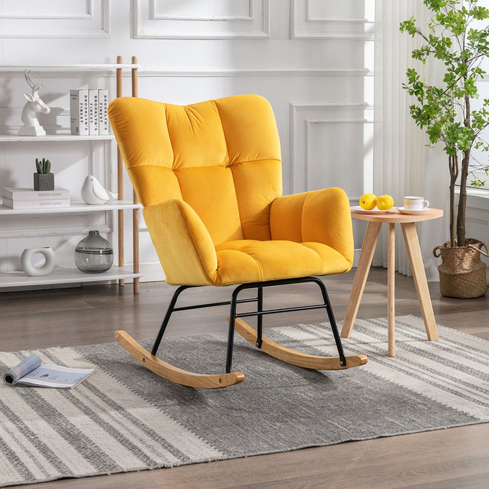 Modern Velvet Rocking Chair,Upholstered Tufted Rocker Accent Armchair ...