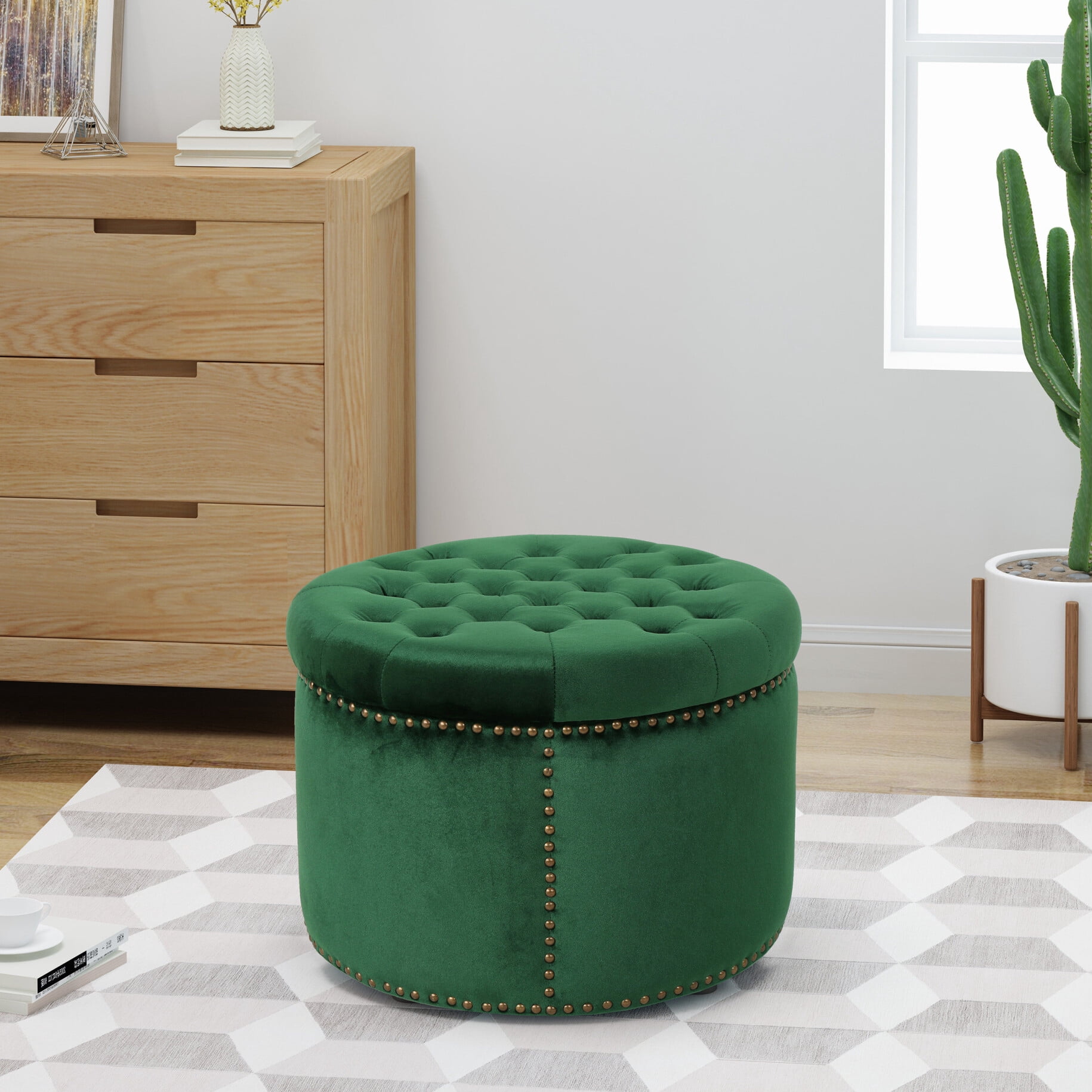 Modern Velvet Round Ottoman, Foot Rest, Round Pouf Ottoman, Cozy Room ...