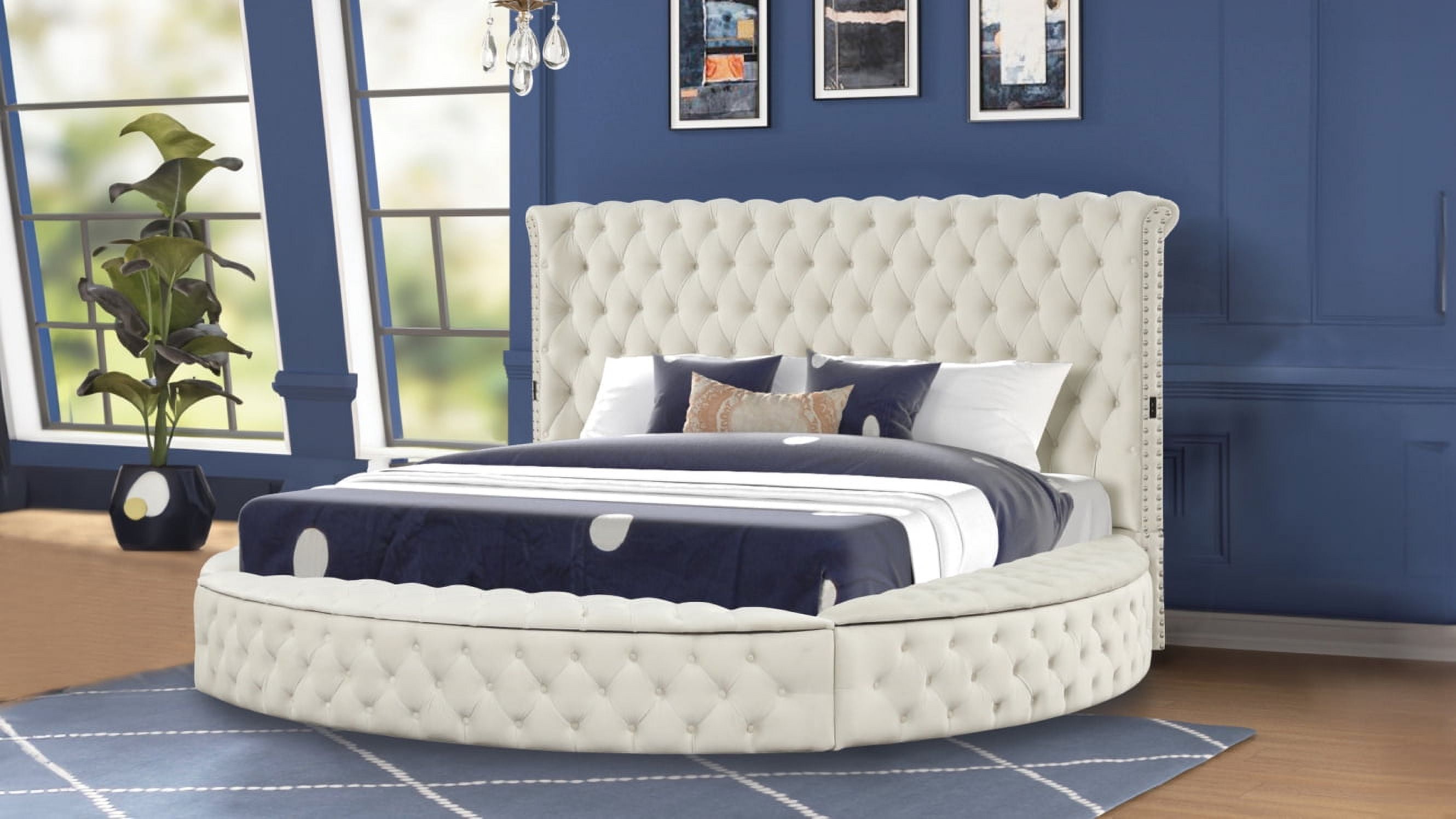 Modern Velvet Round Shape Queen Bed, Upholstered Storage Platform Bed ...
