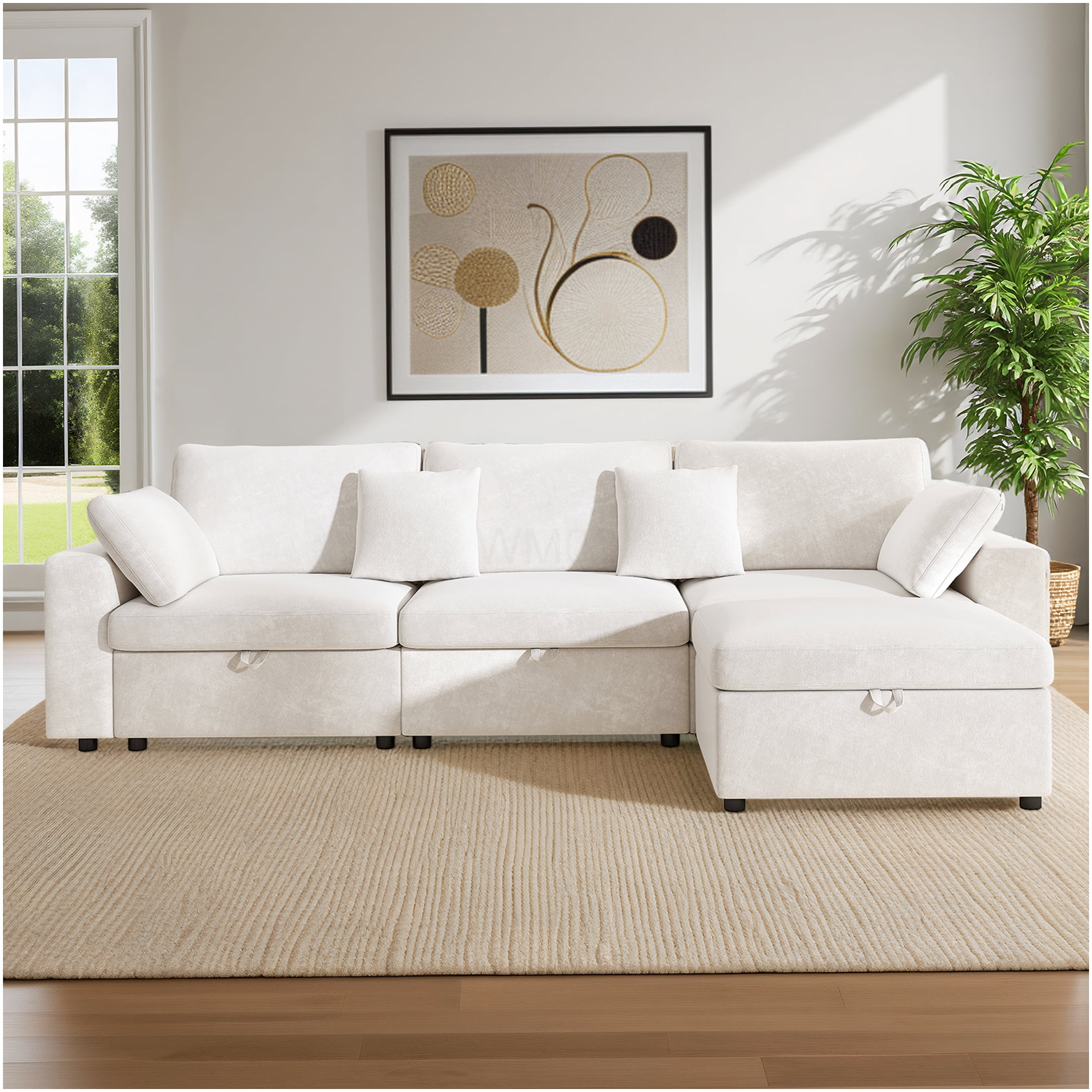 Modern Velvet Sectional Couch with Ottoman, Oversized L-Shape Sofa for ...
