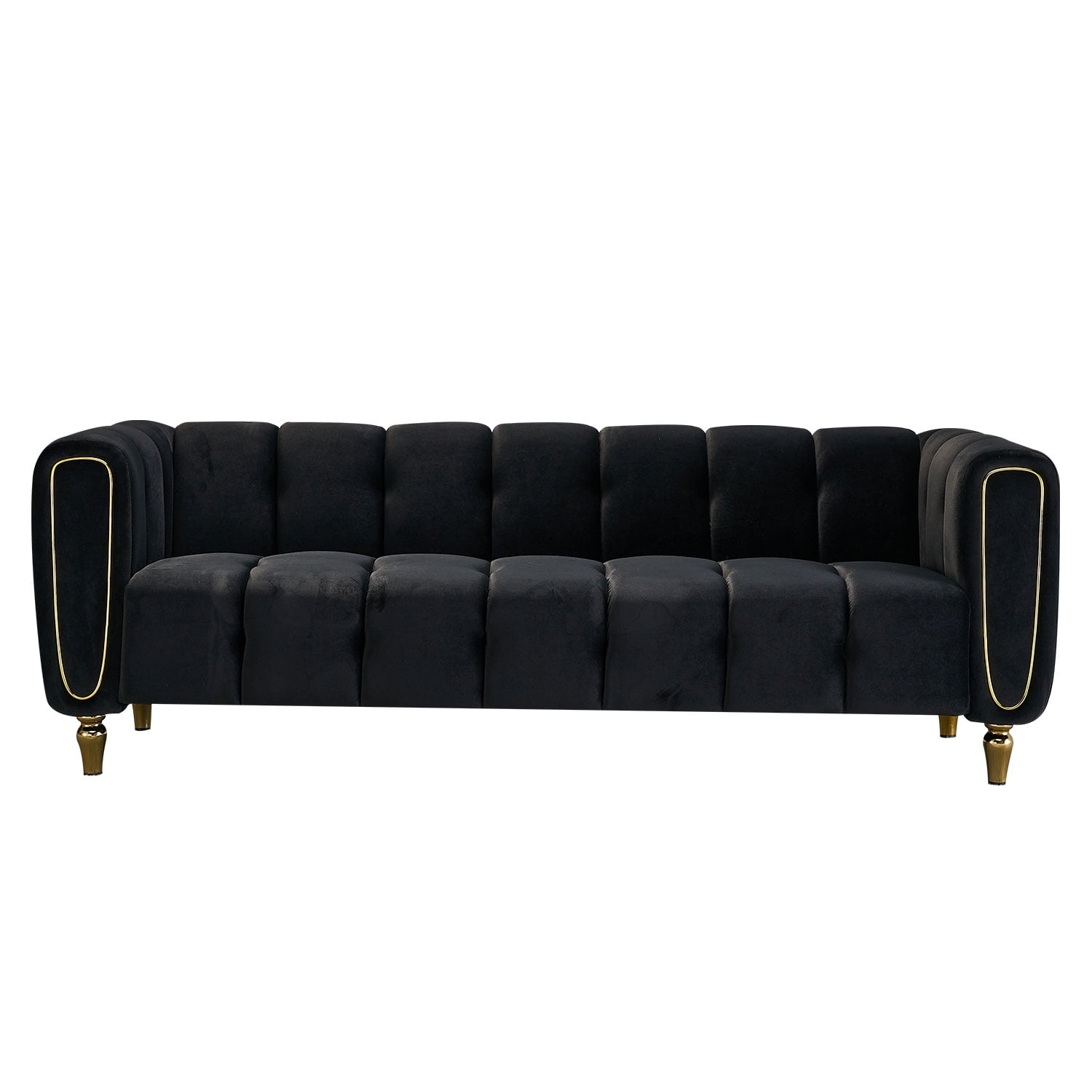 Modern Velvet Sofa, 83-inch Sofa Couch for Living Room, Black ...