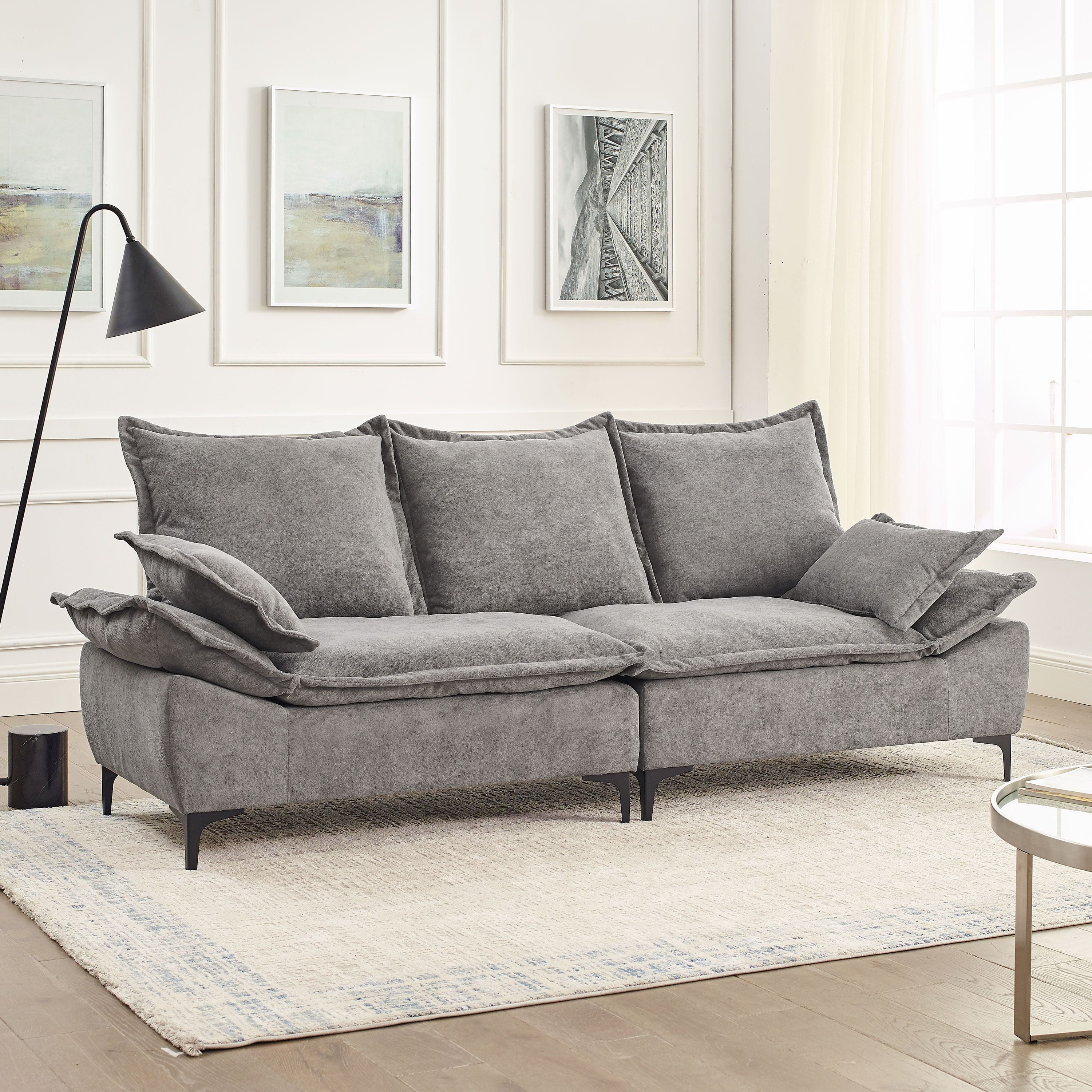 Modern Velvet Sofa, 88.5" 4-Seater Couch, Convertible Recliner, Sturdy ...
