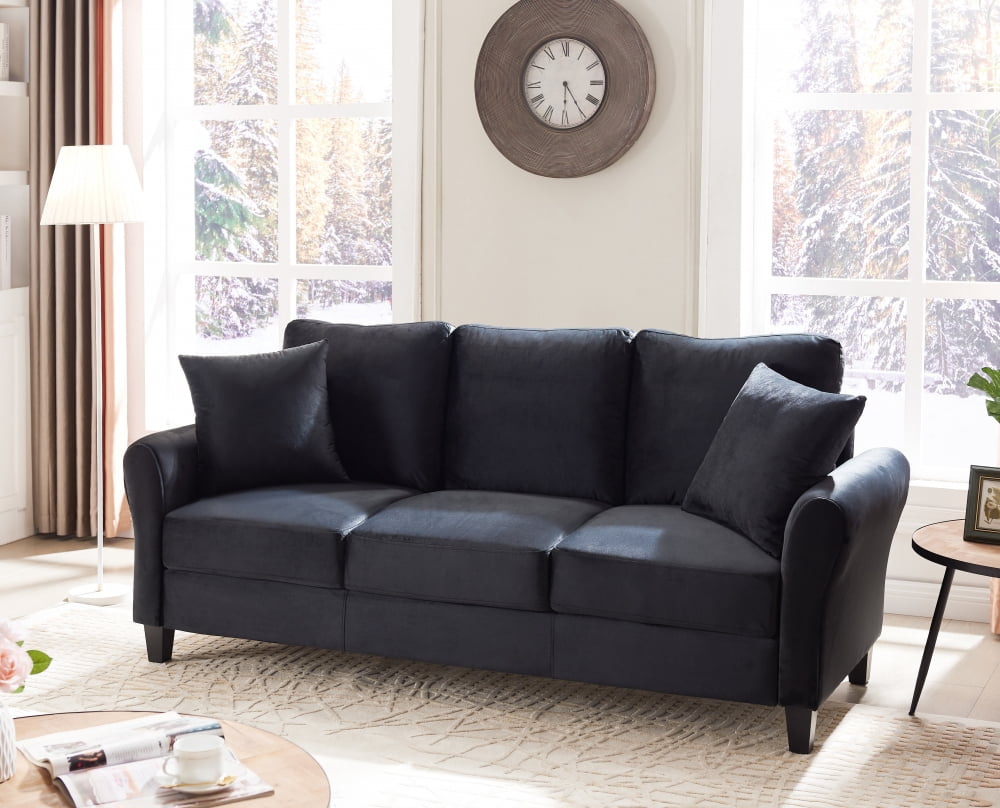 Modern Velvet Sofa, Accent Sofa with 2 Pillow, Comfy 3 Seater Sofa ...