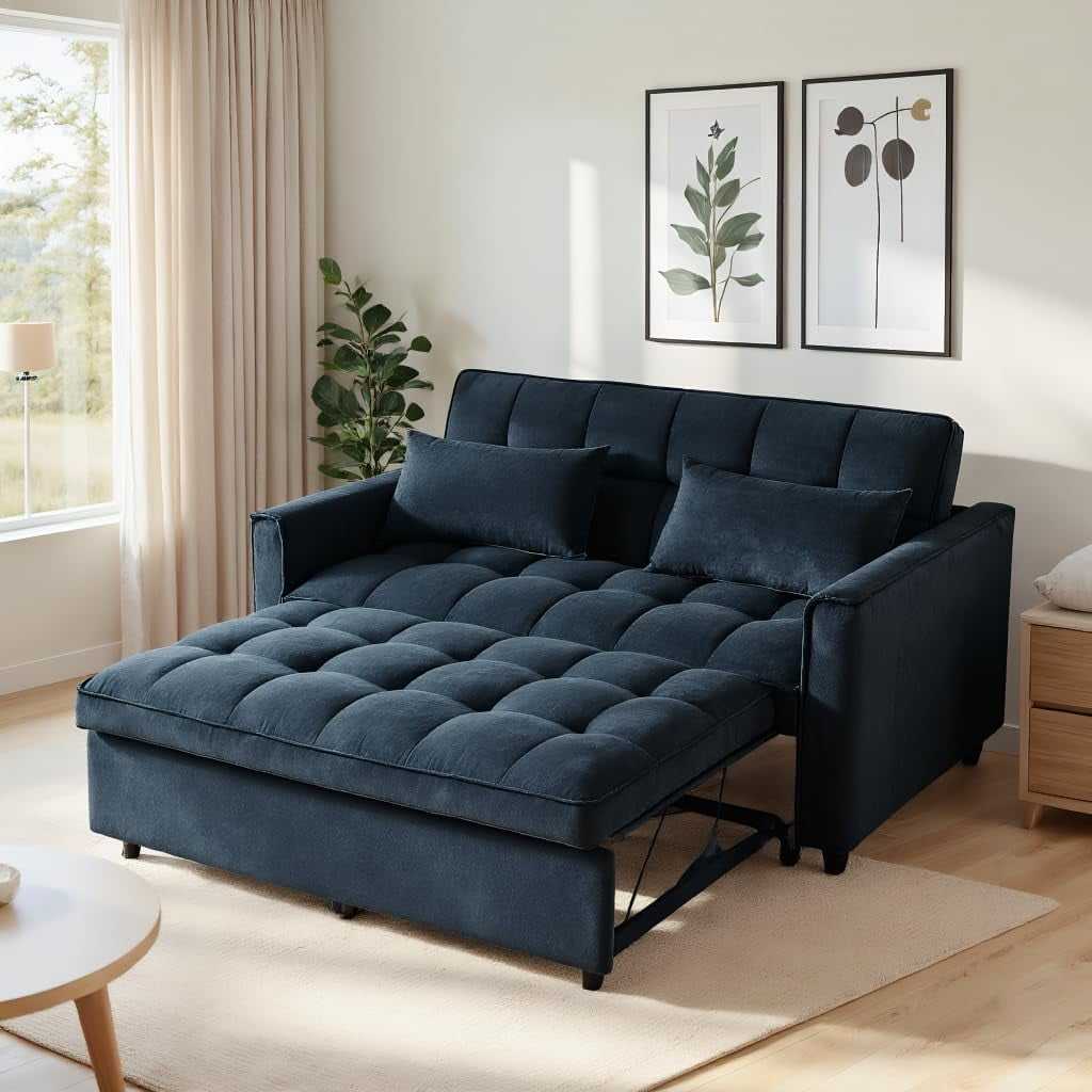 Modern Velvet Sofa Bed with 3-Level Adjustable Backrest & Included ...