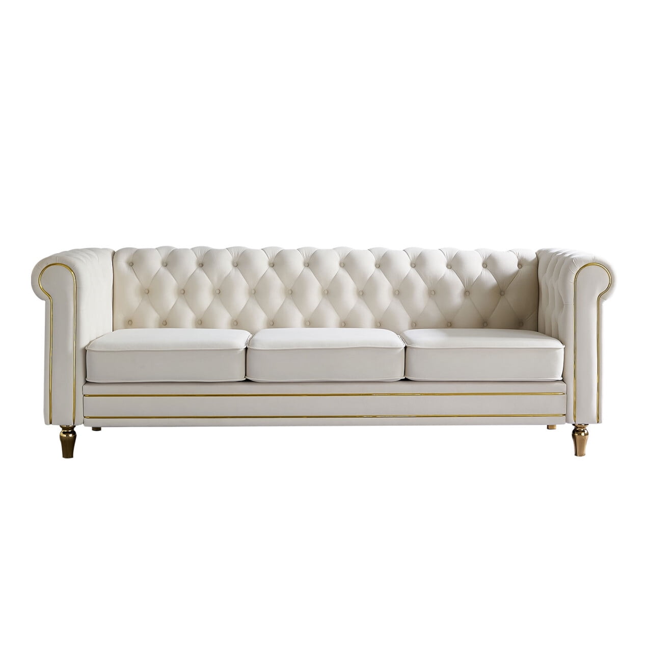 Triple Tree Chesterfield Modern Velvet Tufted Sofa Couch with Rolled ...