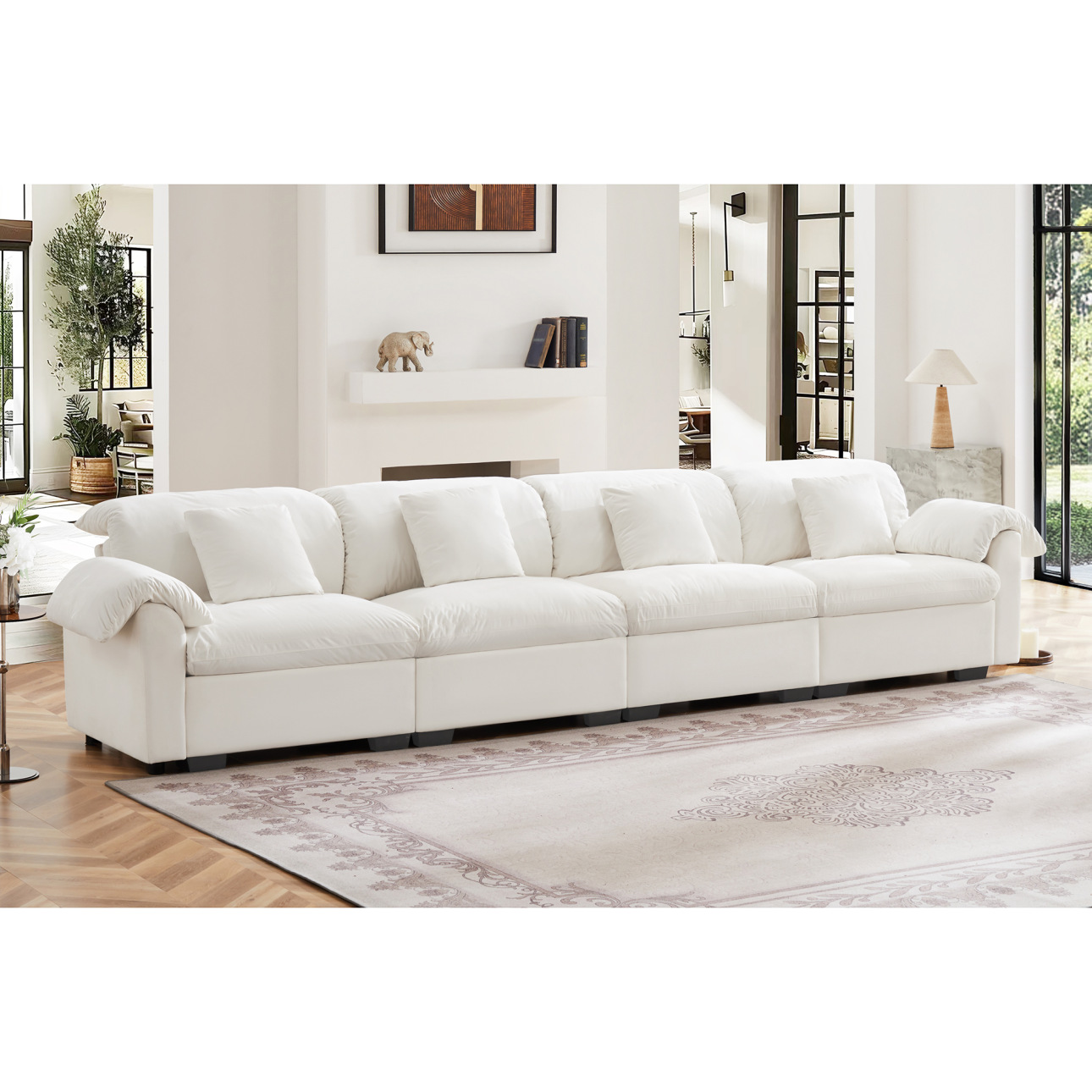 Modern Velvet Sofa Extra Large 4-Seater, Cloud-Like Comfort with Built ...