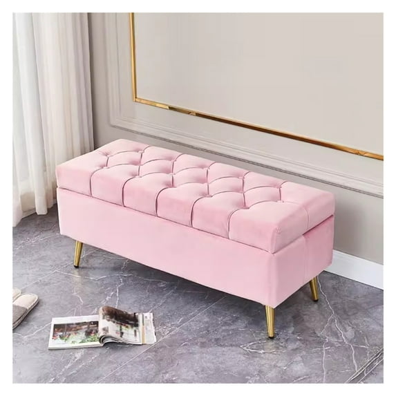Modern Velvet Storage Bench Box Ottoman,Long End of Bed Ottoman Benches ...