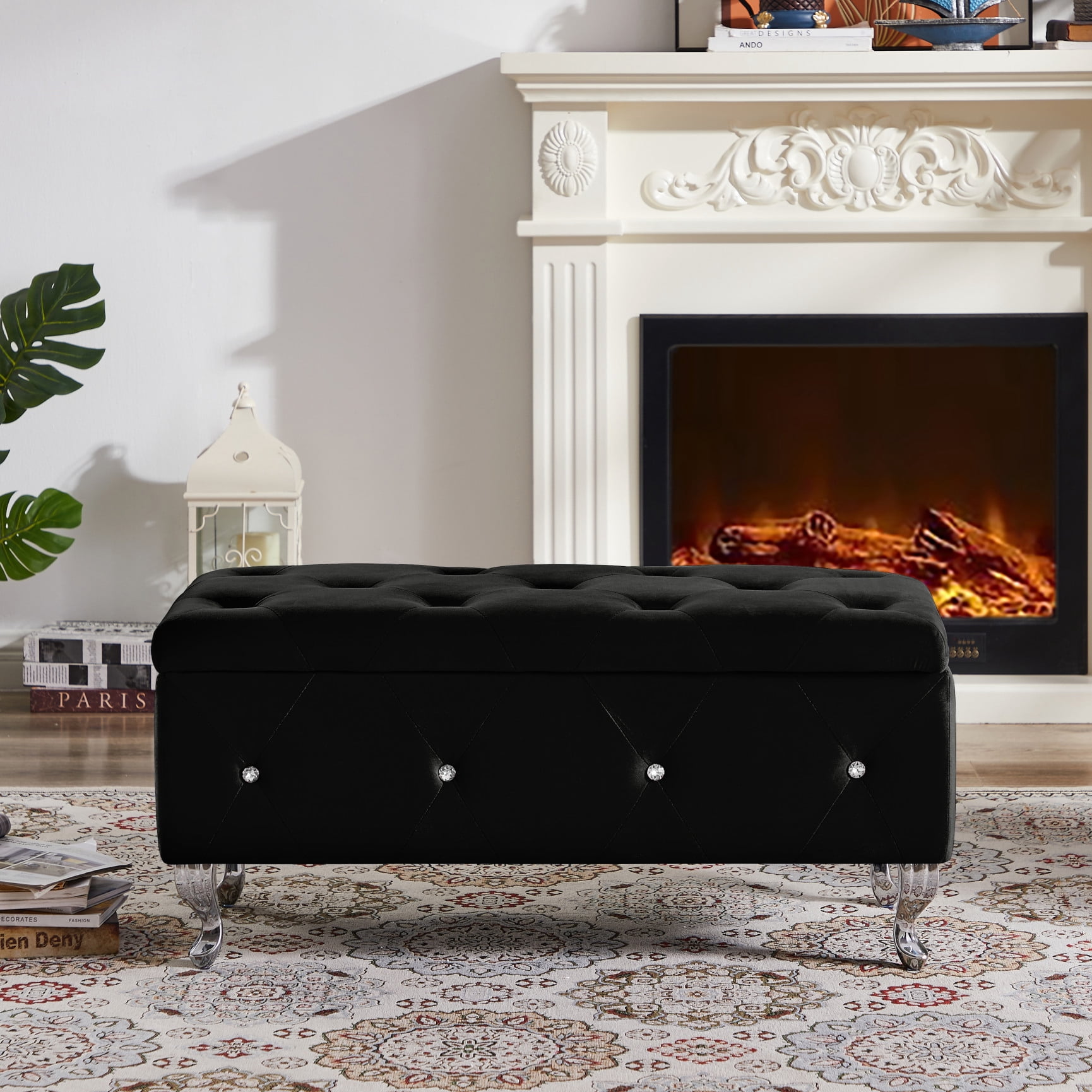 Modern Velvet Storage Ottoman End Bench for Bedroom, Luxury Upholstered ...