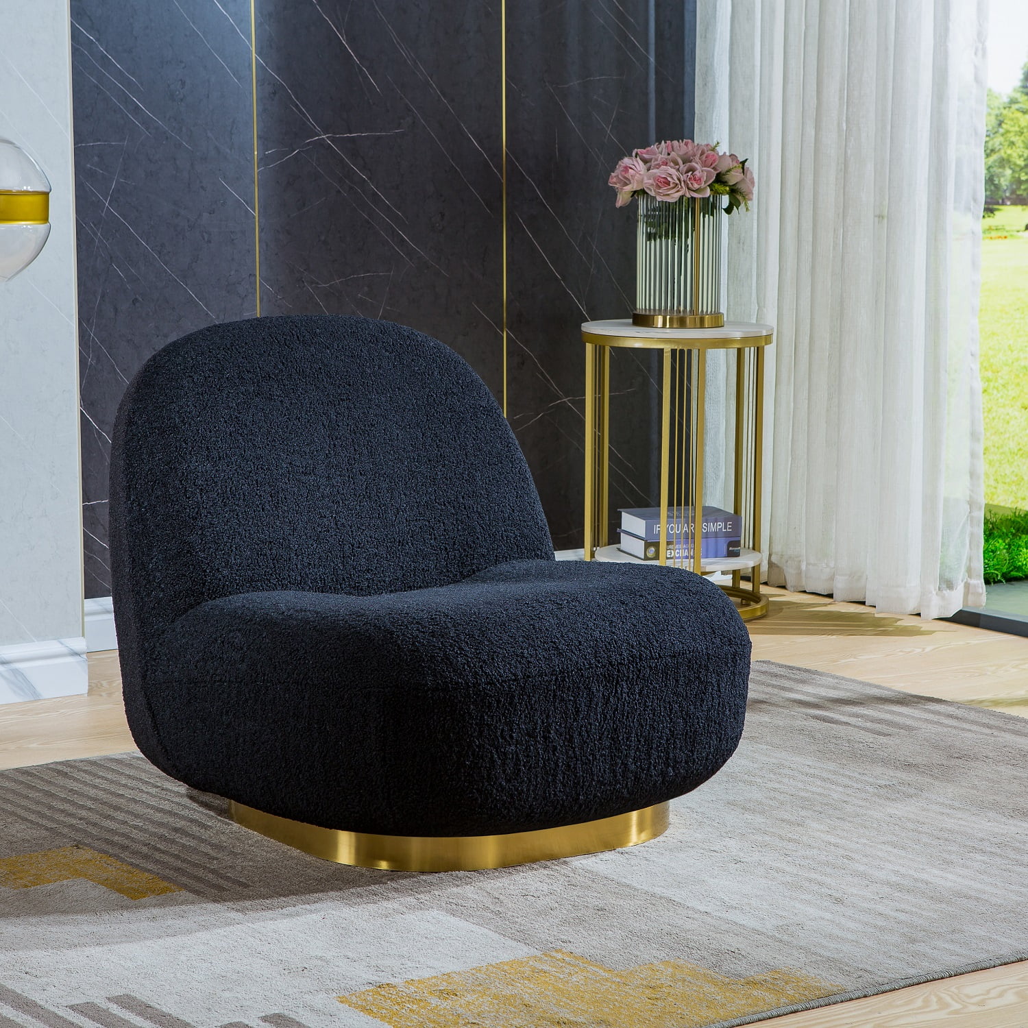 Modern Velvet Swivel Accent Chair, Swivel Barrel Chair with Gold Finish ...