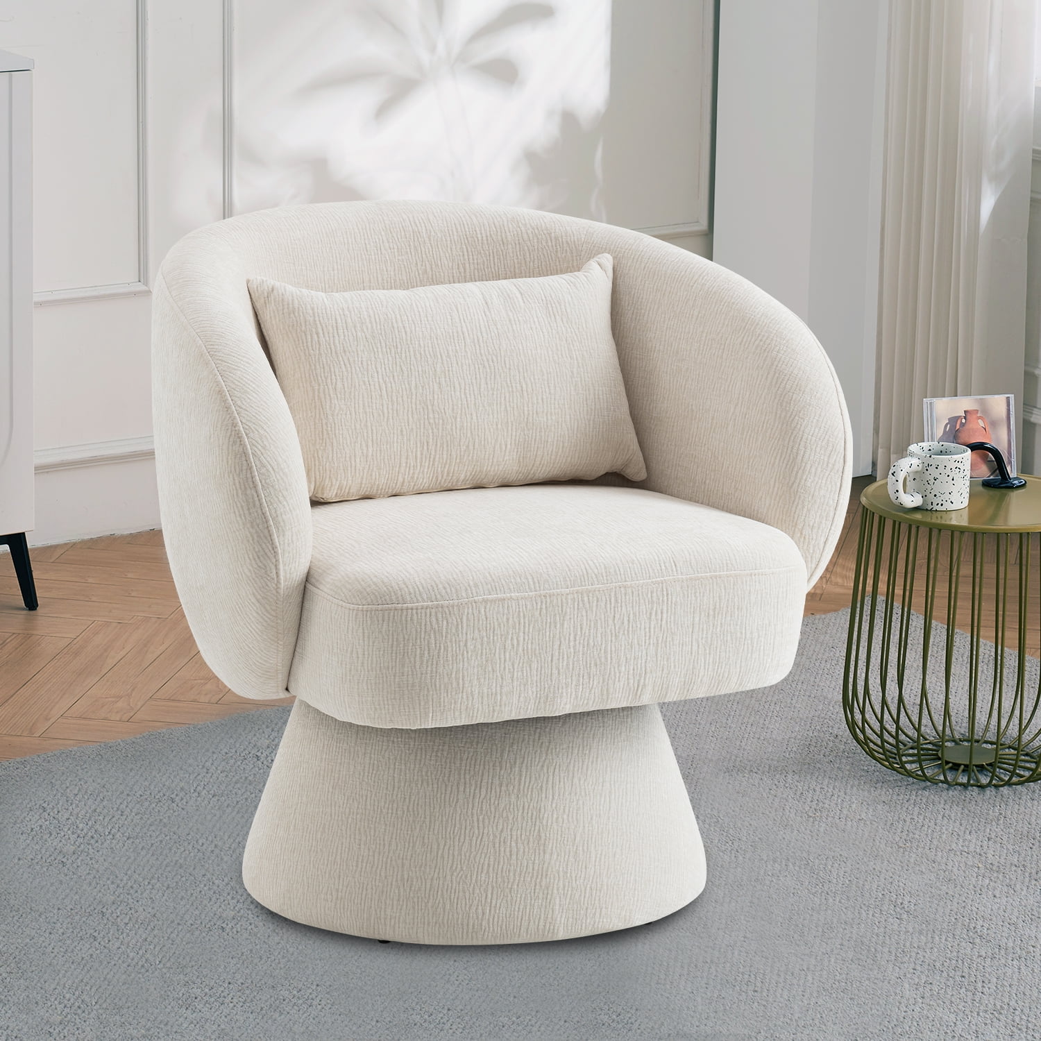 Modern Velvet Swivel Accent Chair with Pillow - Comfortable Round 360 ...