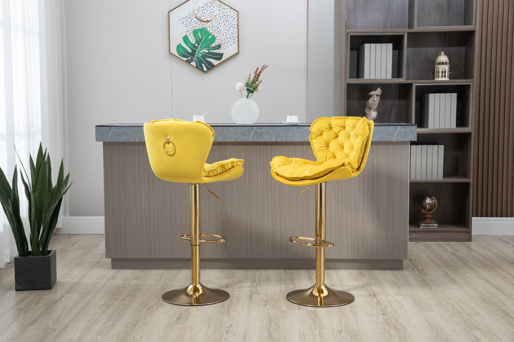 Modern Velvet Swivel Bar Stools Set of 2, Adjustable Counter Height Bar ...