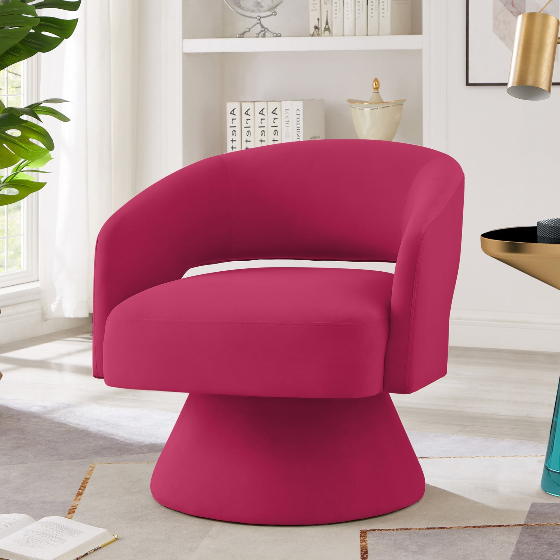 Modern Velvet Swivel Barrel Chair - 360° Rotating Accent Chair with ...