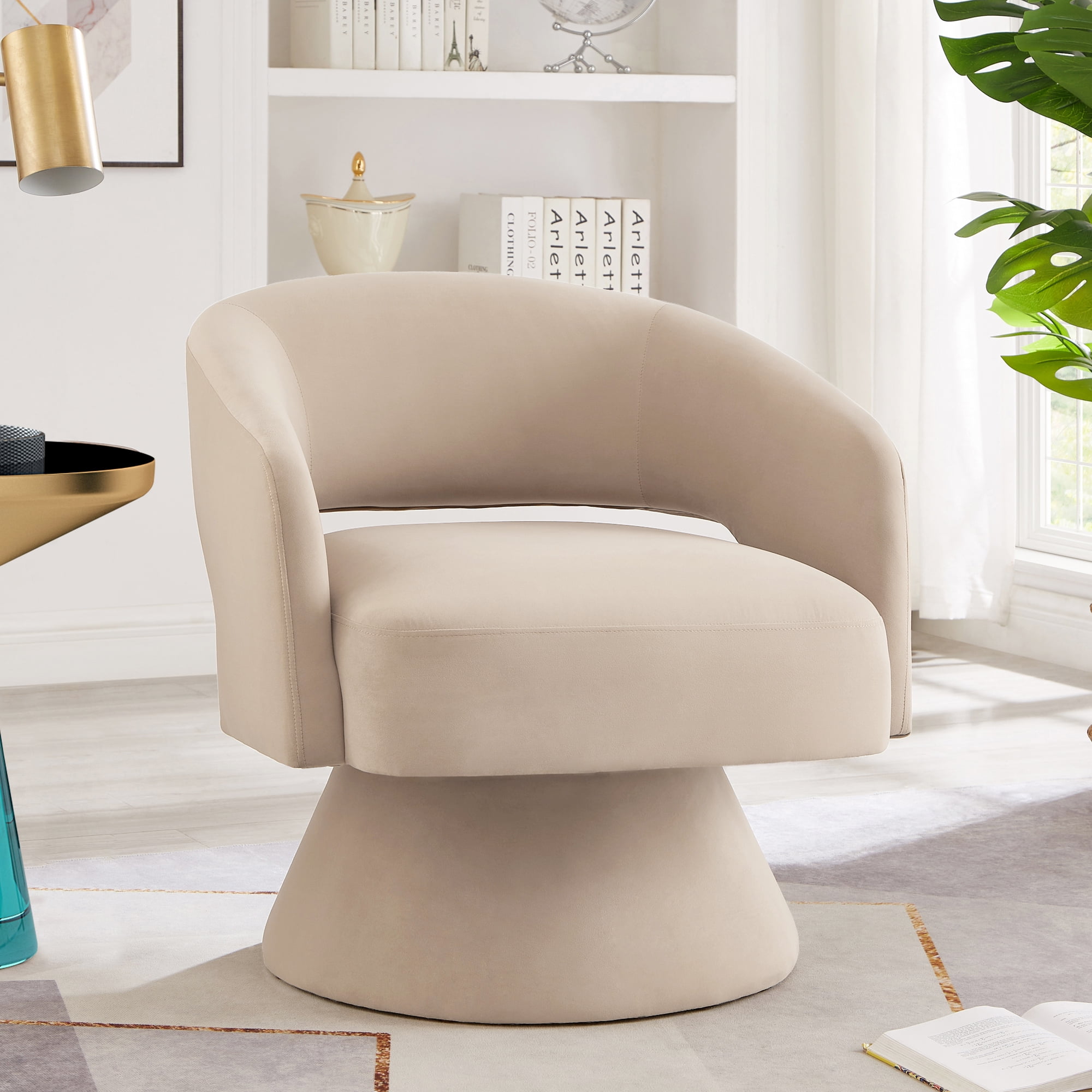 Modern Velvet Swivel Barrel Chair - 360° Rotating Accent Chair with ...