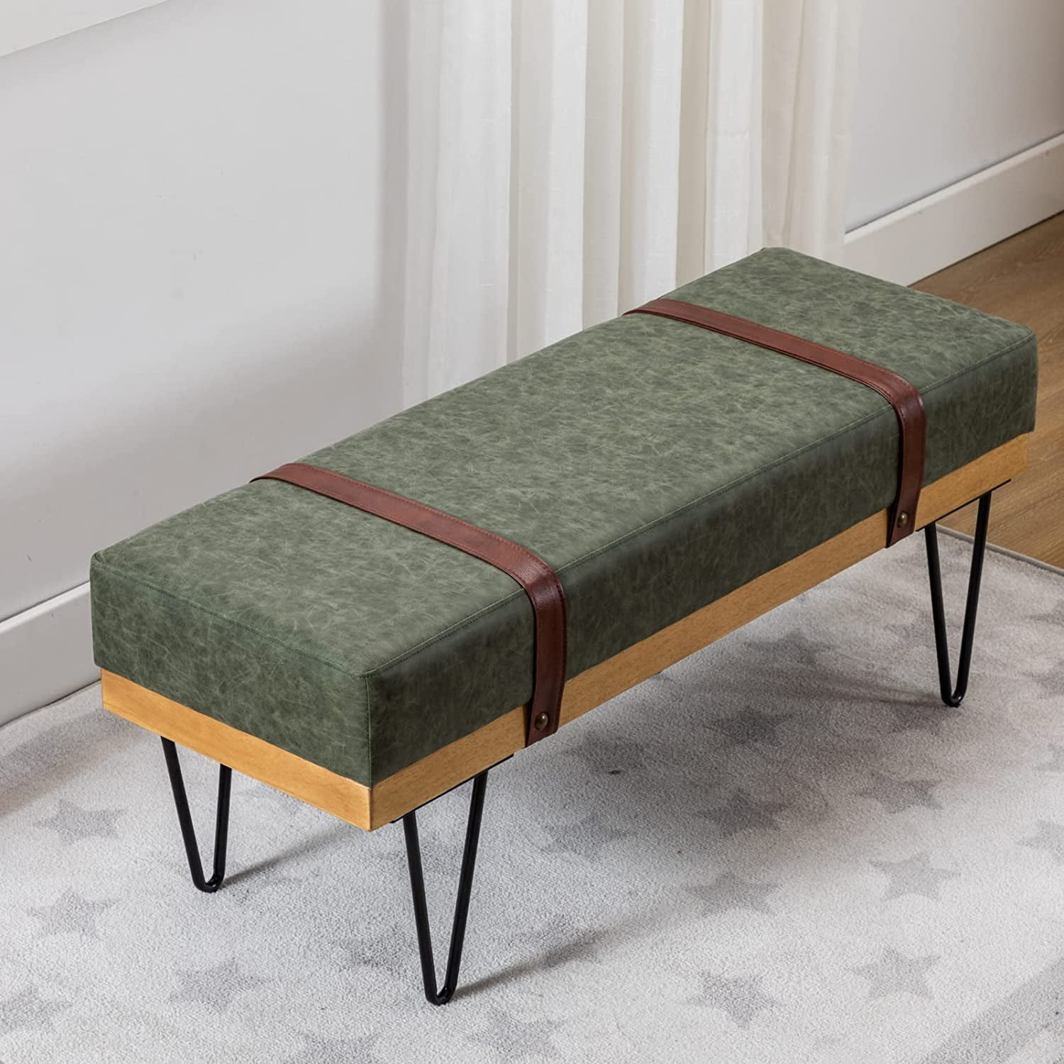 Modern Velvet Tufted Bench 18" Seat Height Ottoman Dining Bench with ...