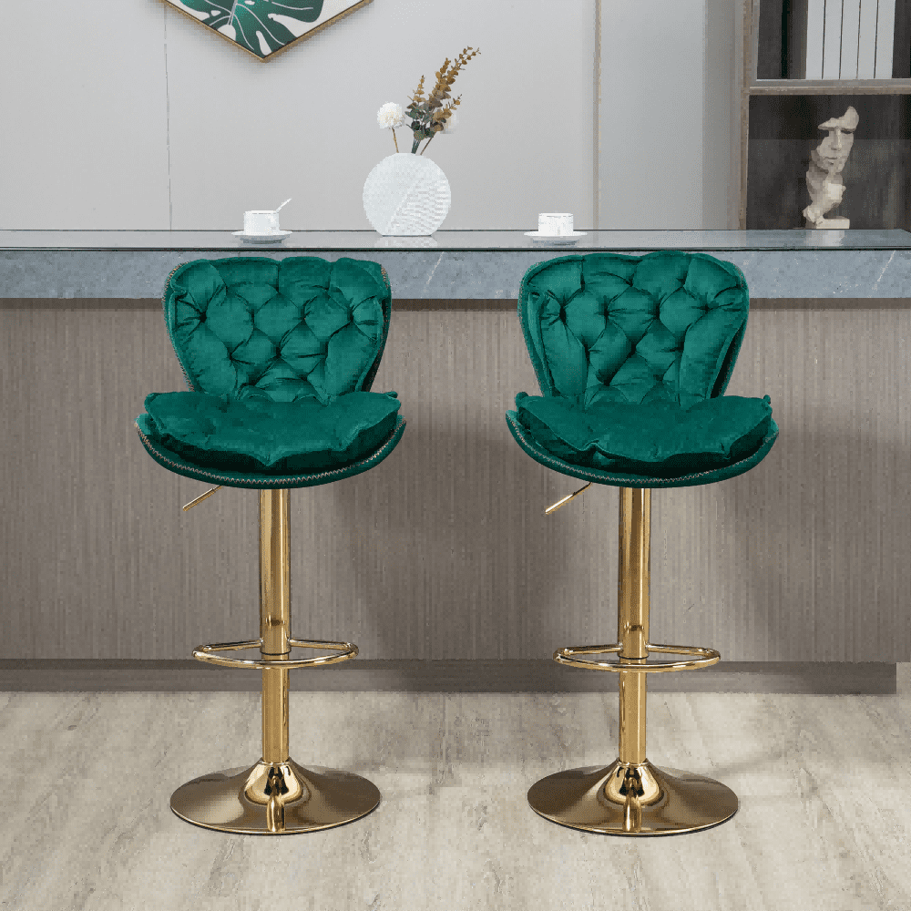 Modern Velvet Tufted Kitchen Stool with Golden Base, Swivel Bar Stools ...