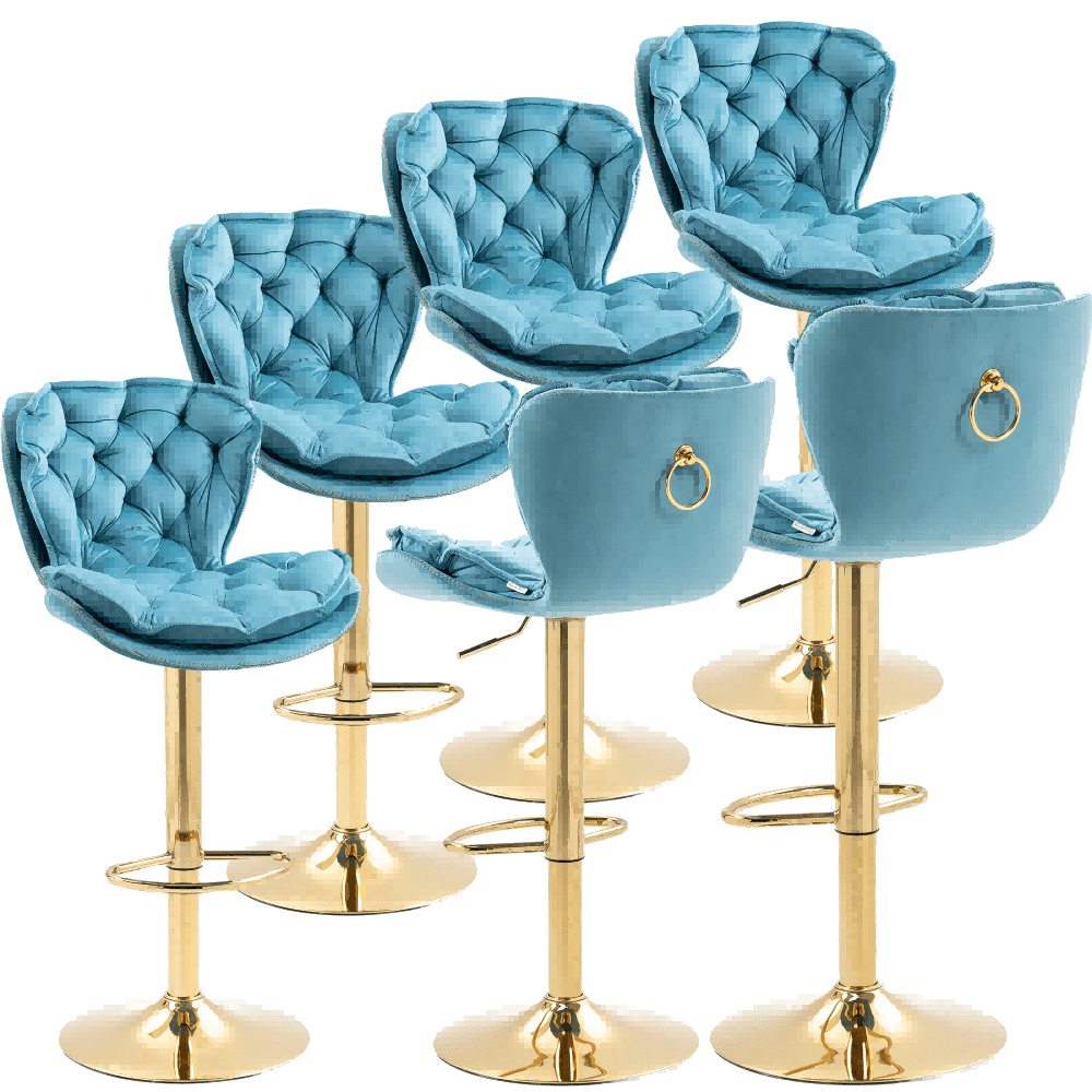 Modern Velvet Tufted Kitchen Stool with Golden Base, Swivel Bar Stools ...