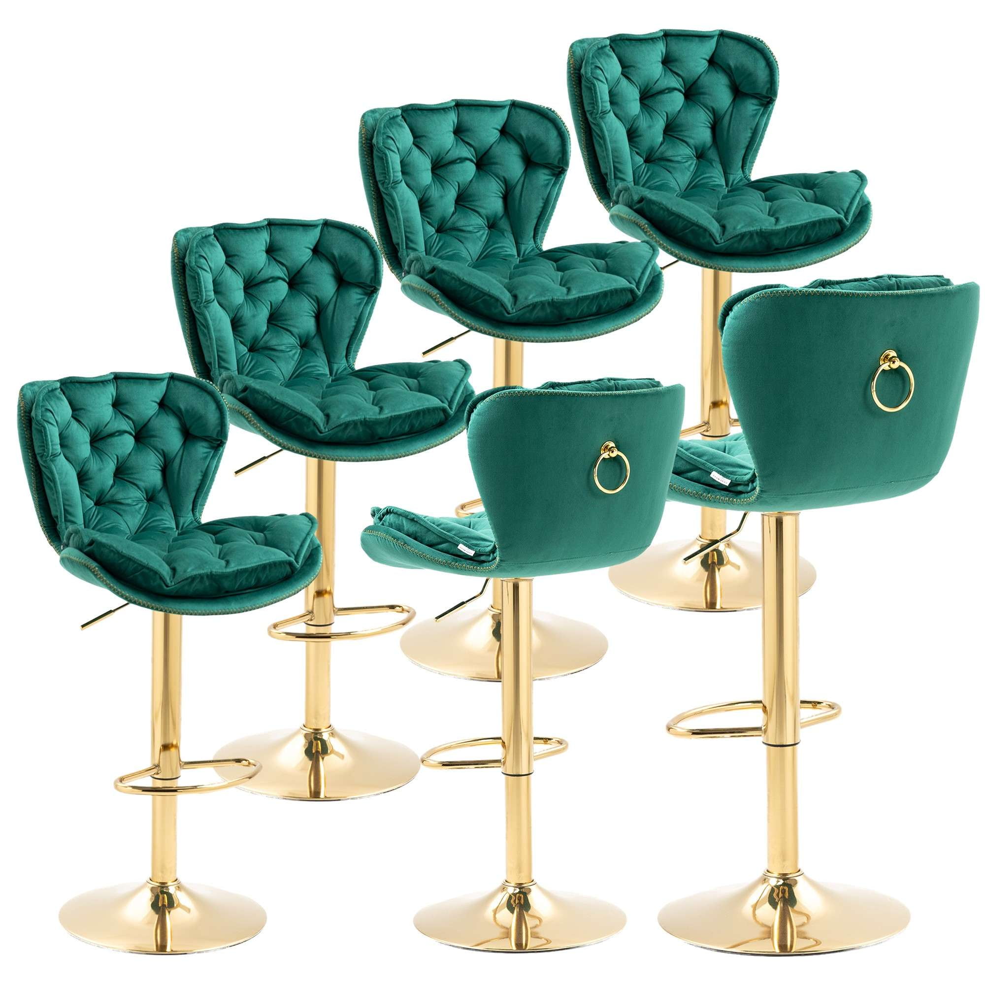 Modern Velvet Tufted Kitchen Stool with Golden Base, Swivel Bar Stools ...
