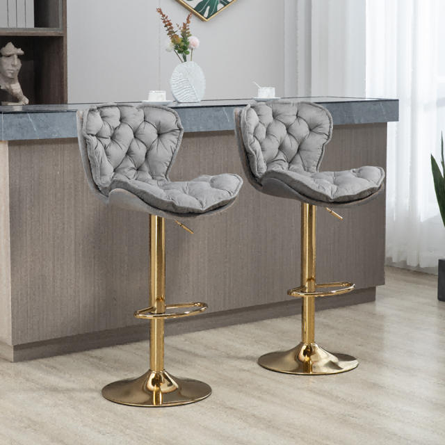 Modern Velvet Tufted Kitchen Stool with Golden Base, Swivel Bar Stools ...