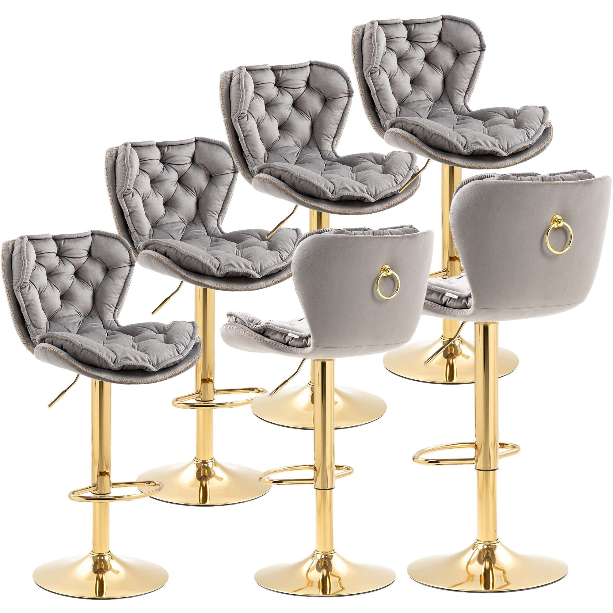 Modern Velvet Tufted Kitchen Stool with Golden Base, Swivel Bar Stools ...