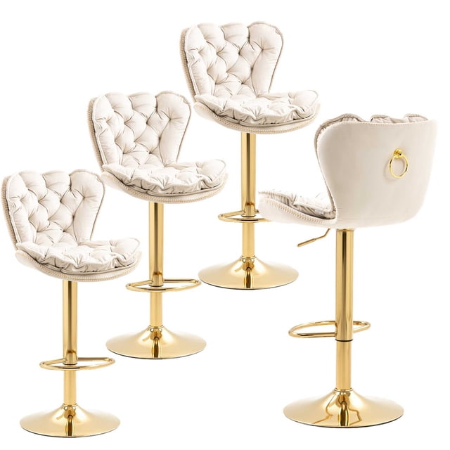 Modern Velvet Tufted Kitchen Stool with Golden Base, Swivel Bar Stools ...