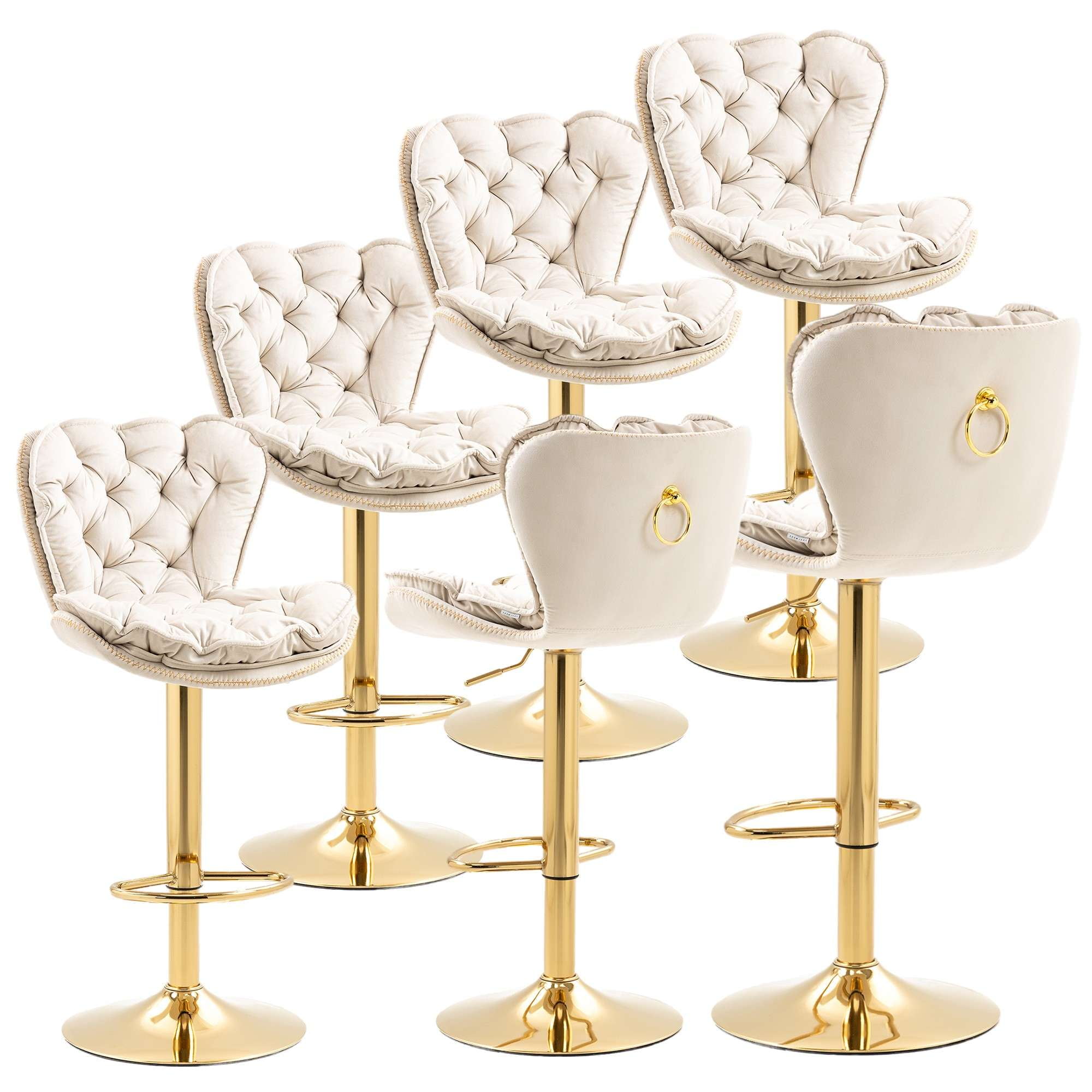 Modern Velvet Tufted Kitchen Stool with Golden Base, Swivel Bar Stools ...