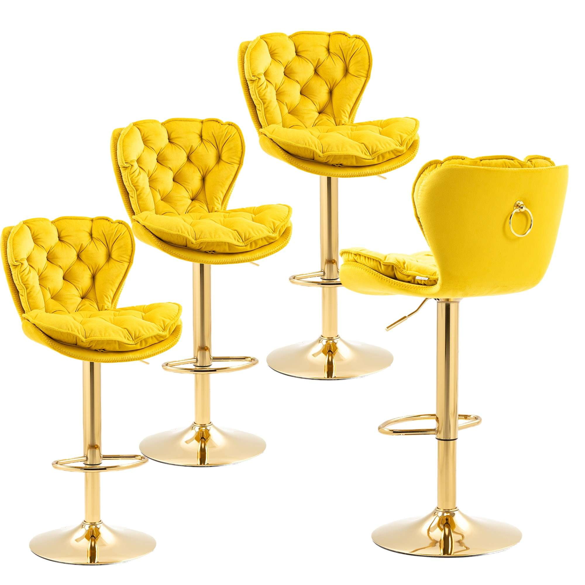 Modern Velvet Tufted Kitchen Stool with Golden Base, Swivel Bar Stools ...