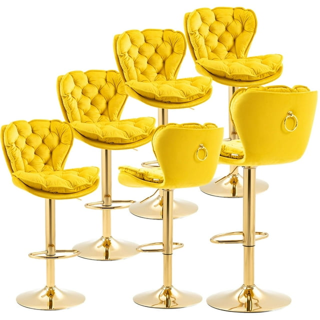 Modern Velvet Tufted Kitchen Stool with Golden Base, Swivel Bar Stools ...