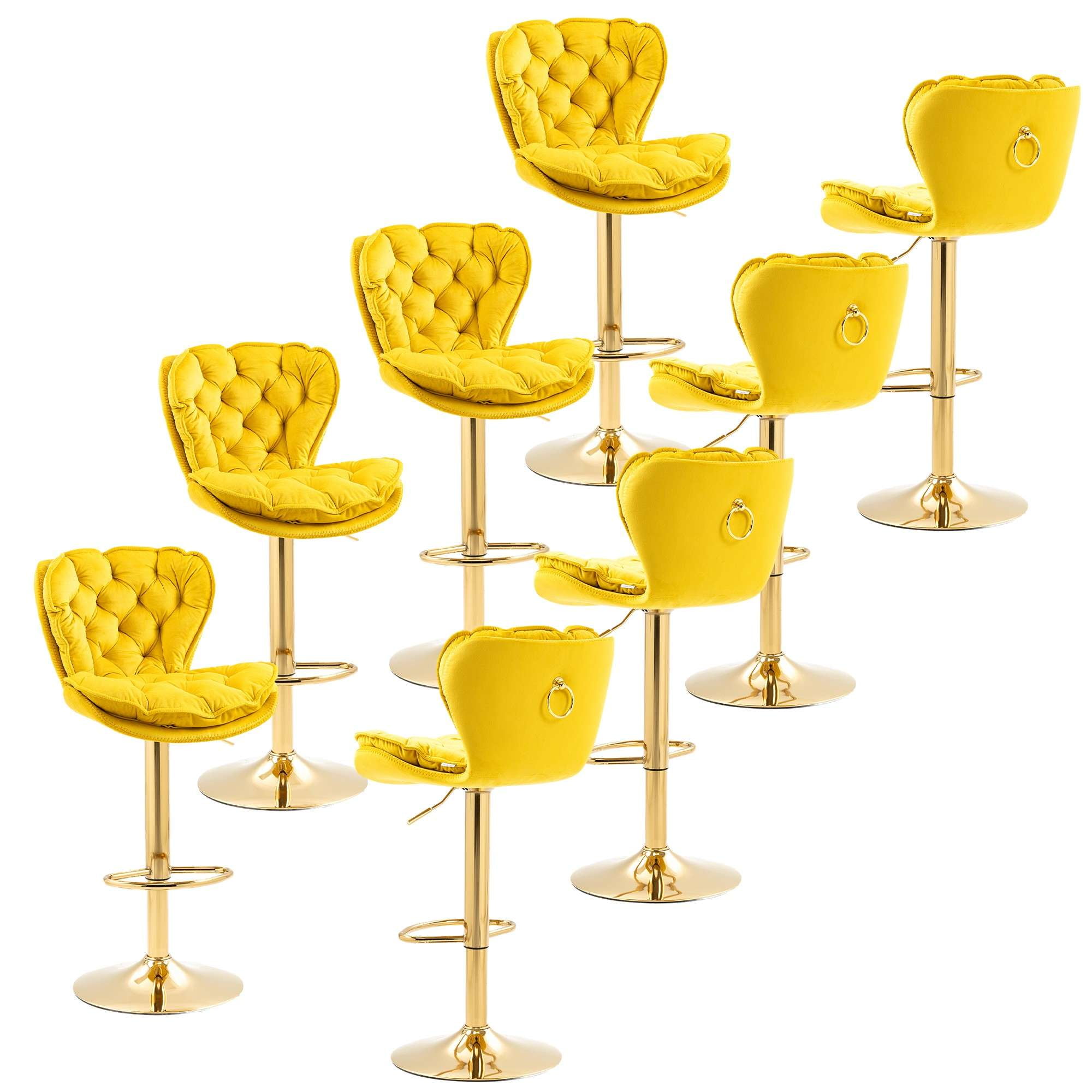 Modern Velvet Tufted Kitchen Stool with Golden Base, Swivel Bar Stools ...
