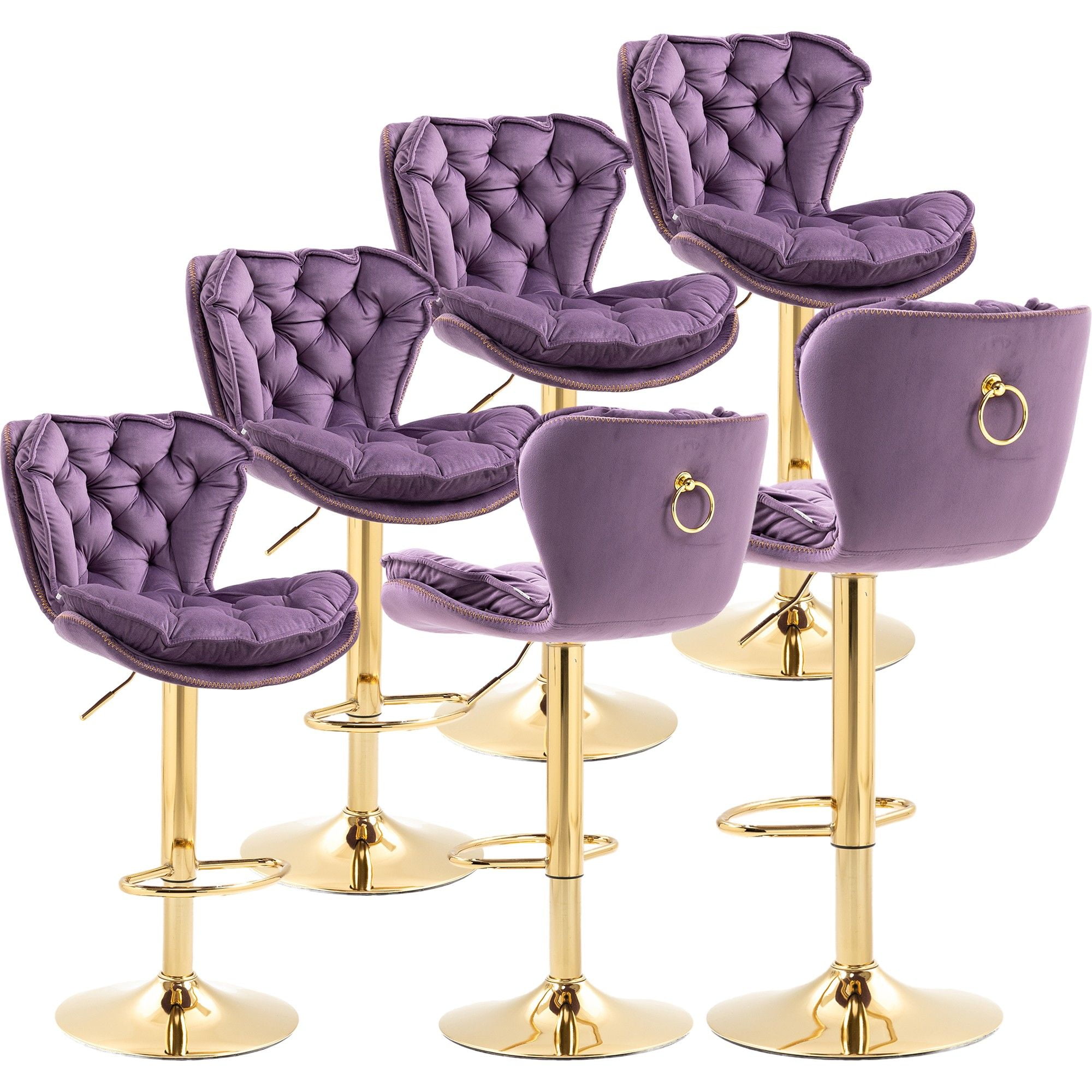 Modern Velvet Tufted Kitchen Stool with Golden Base, Swivel Bar Stools ...